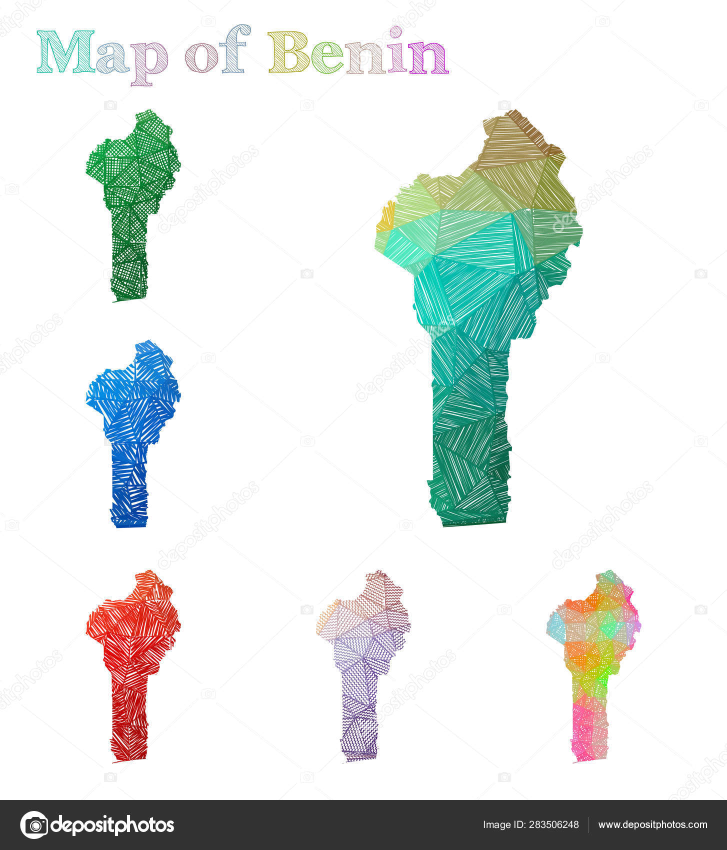 Mapa desenhado à mão de Benim Forma de país colorido Sketchy Benin ...