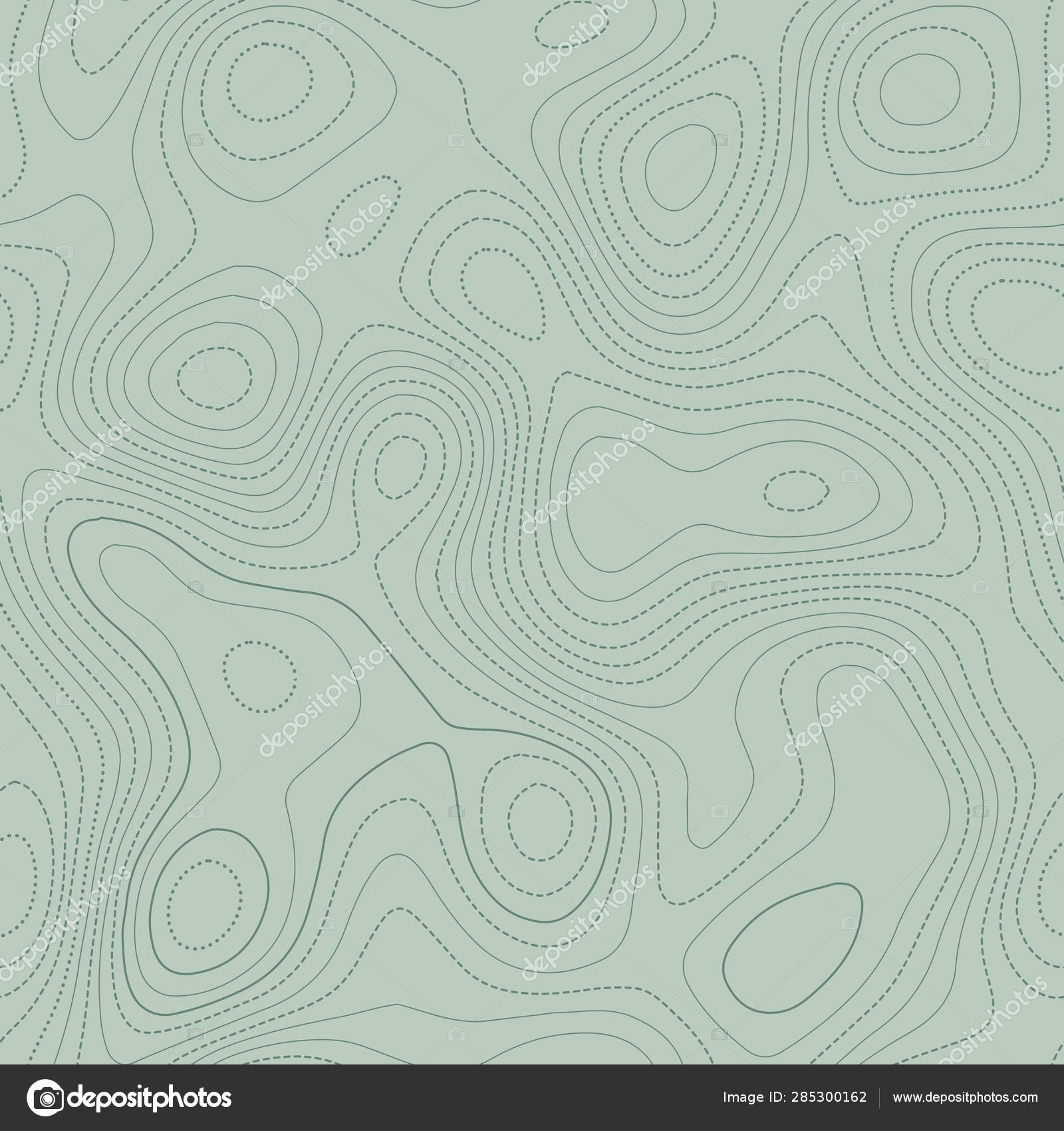 Contour lines Actual topographic map in green tones seamless design ...