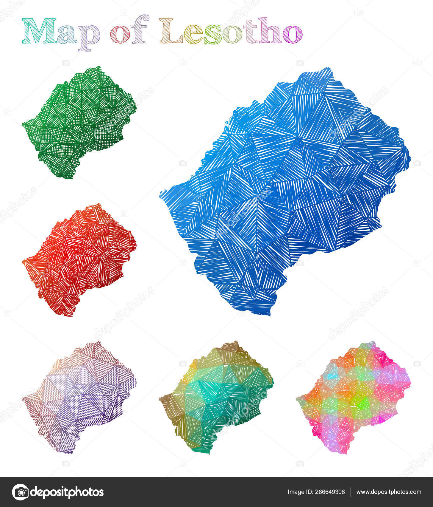 Handdrawn map of Lesotho Colorful country shape Sketchy Lesotho maps ...