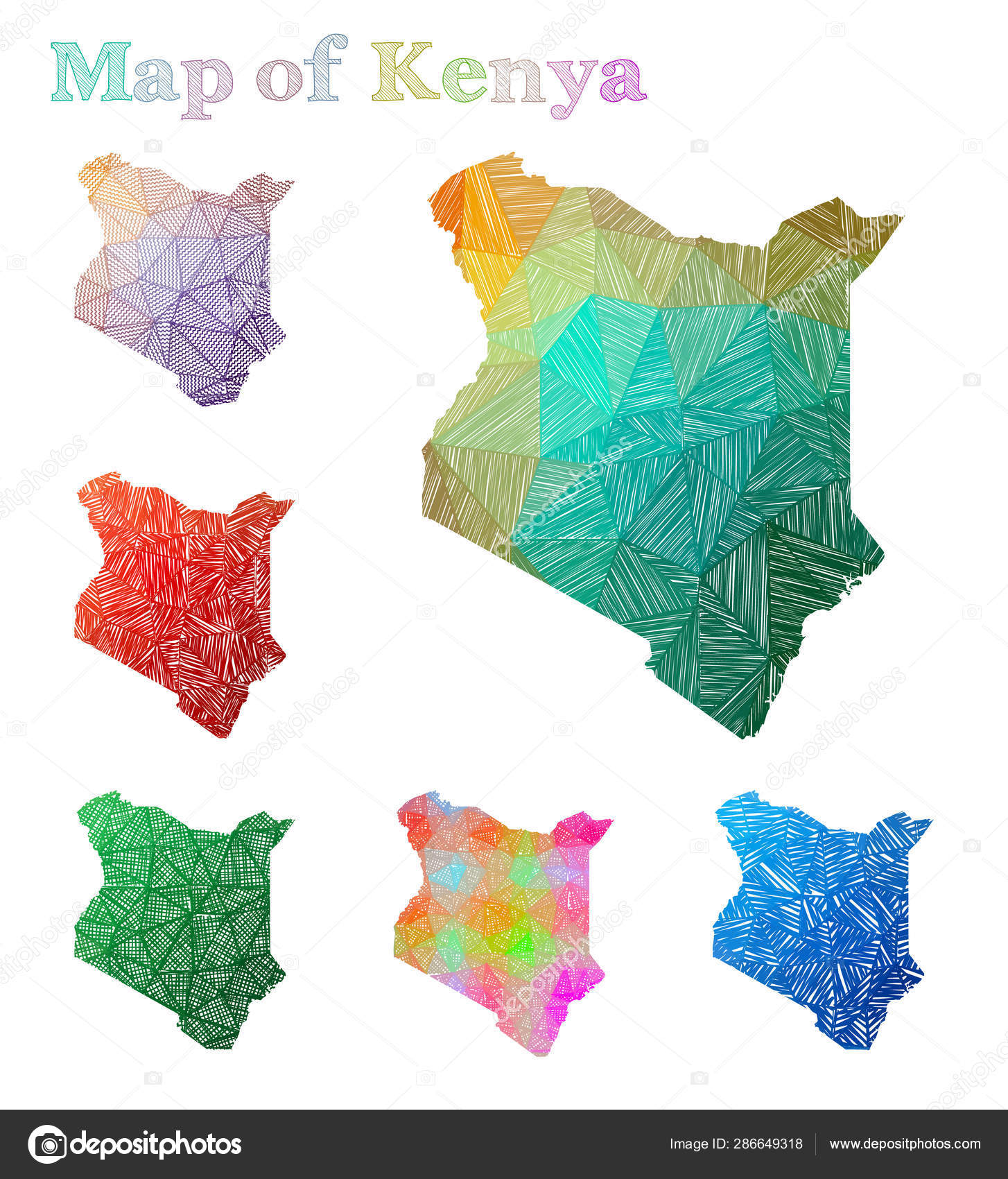 Handdrawn map of Kenya Colorful country shape Sketchy Kenya maps ...