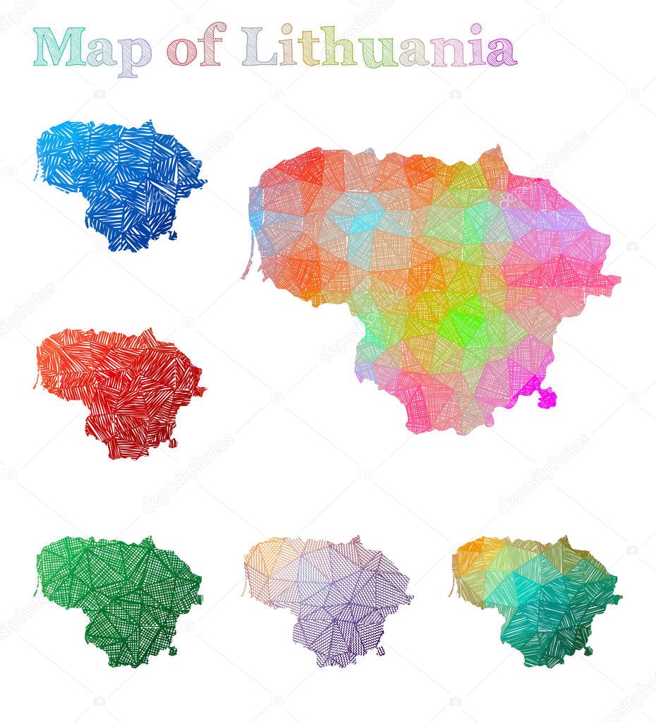 Mapa dibujado a mano de Lituania Colorida forma de país Sketchy ...