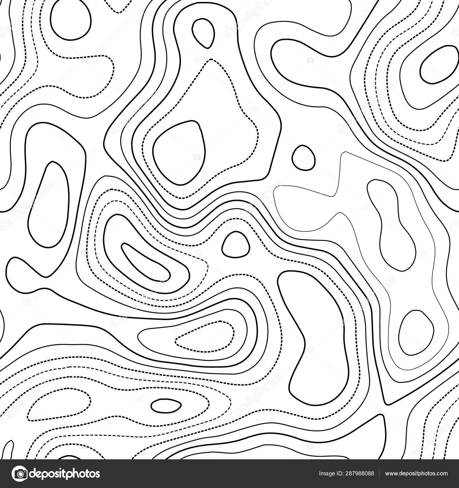 Topographic map lines Actual topography map Black and white seamless ...