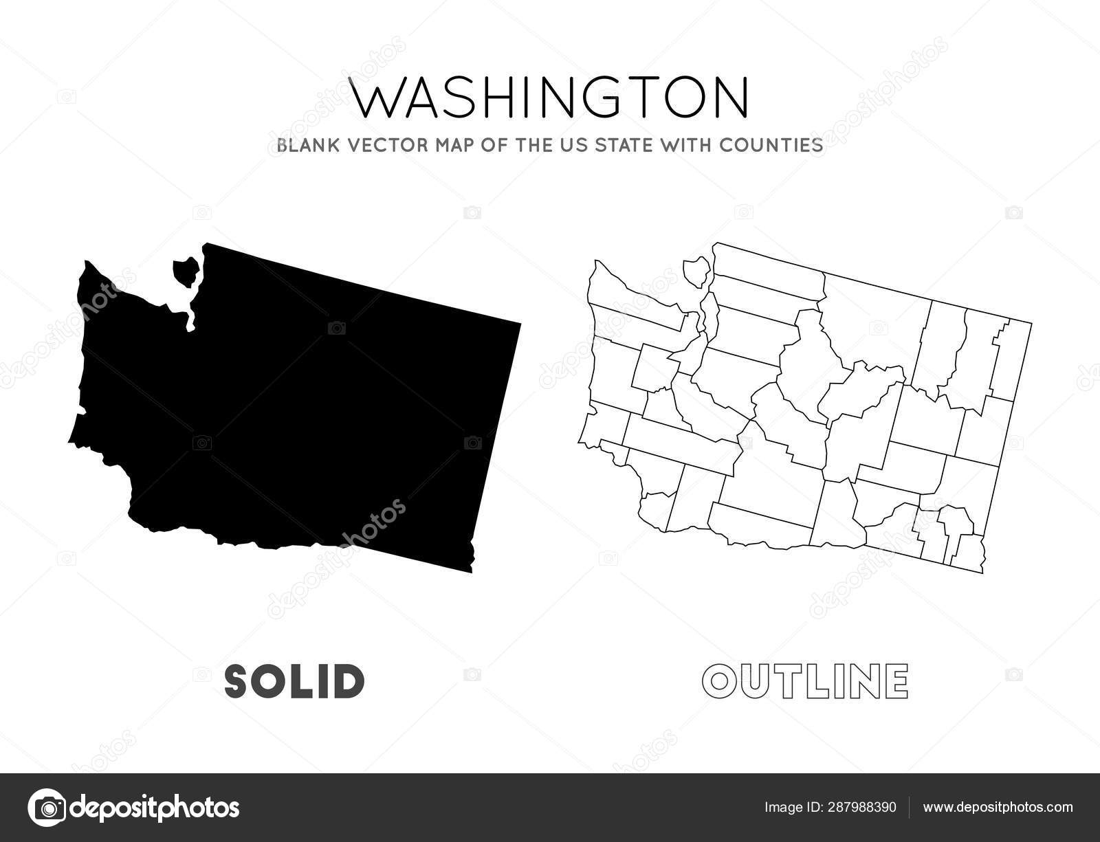 Washington map Blank vector map of the Us State with counties Borders ...
