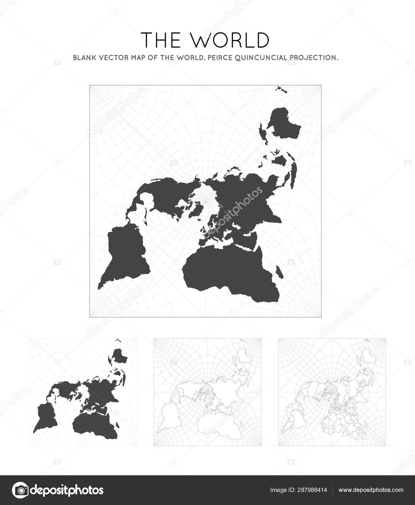 Map of The World Peirce quincuncial projection Globe with latitude and ...