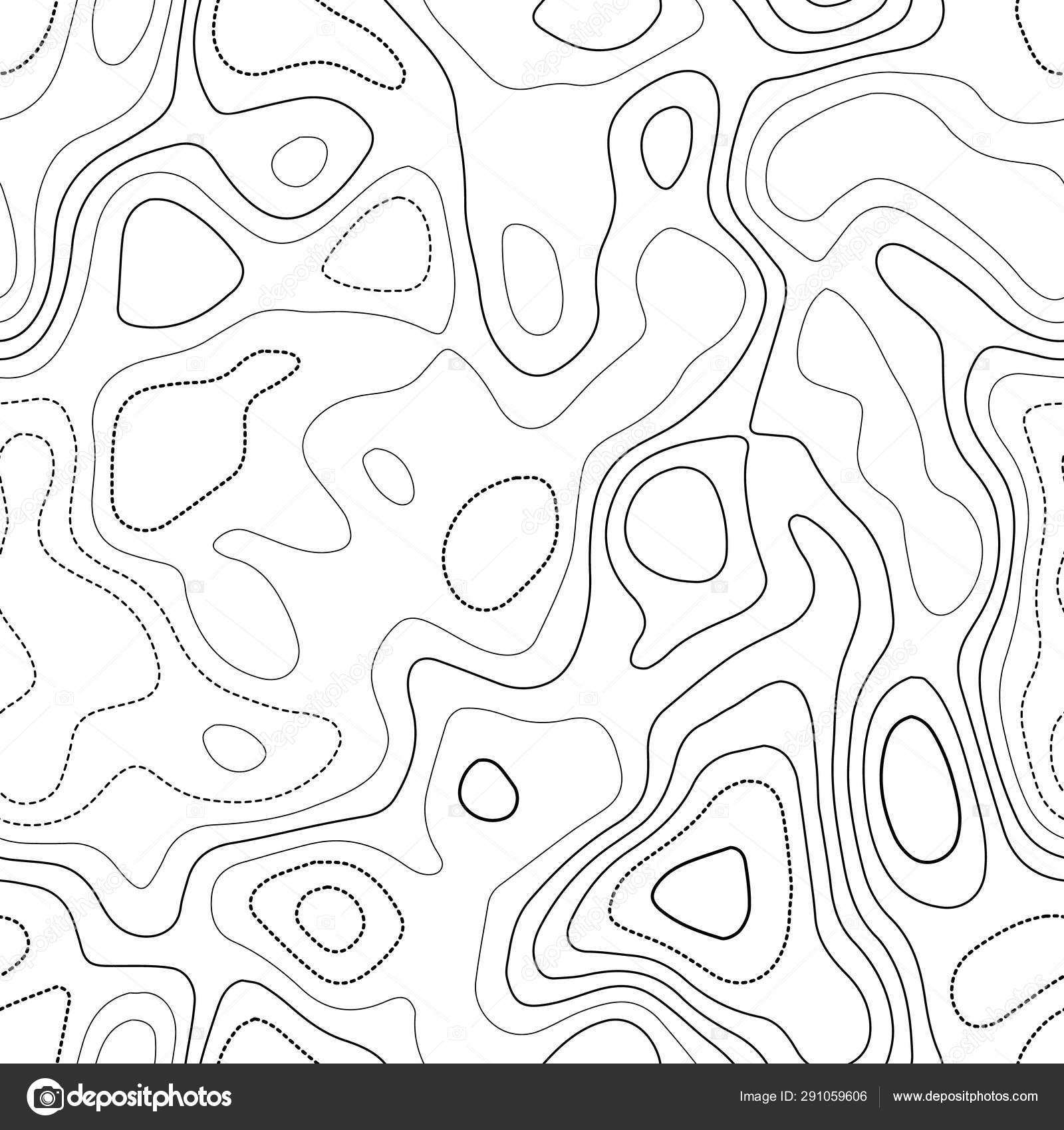 Contour lines Actual topography map Black and white seamless design ...