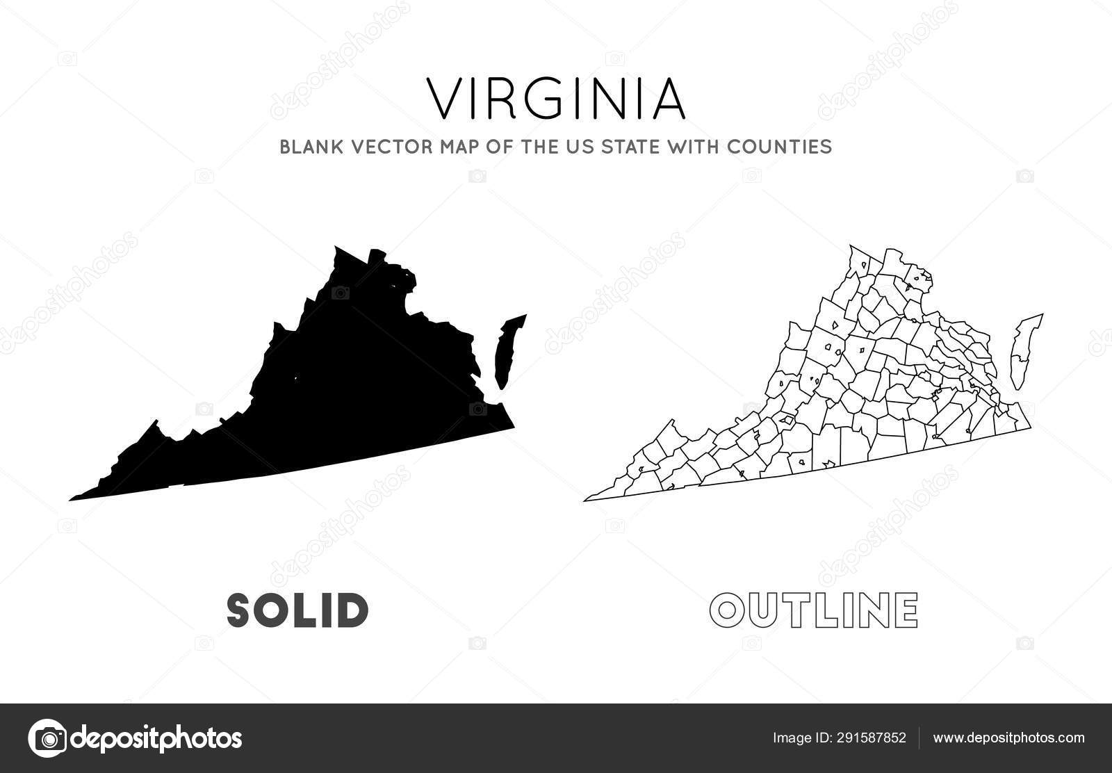 Virginia map Blank vector map of the Us State with counties Borders of ...