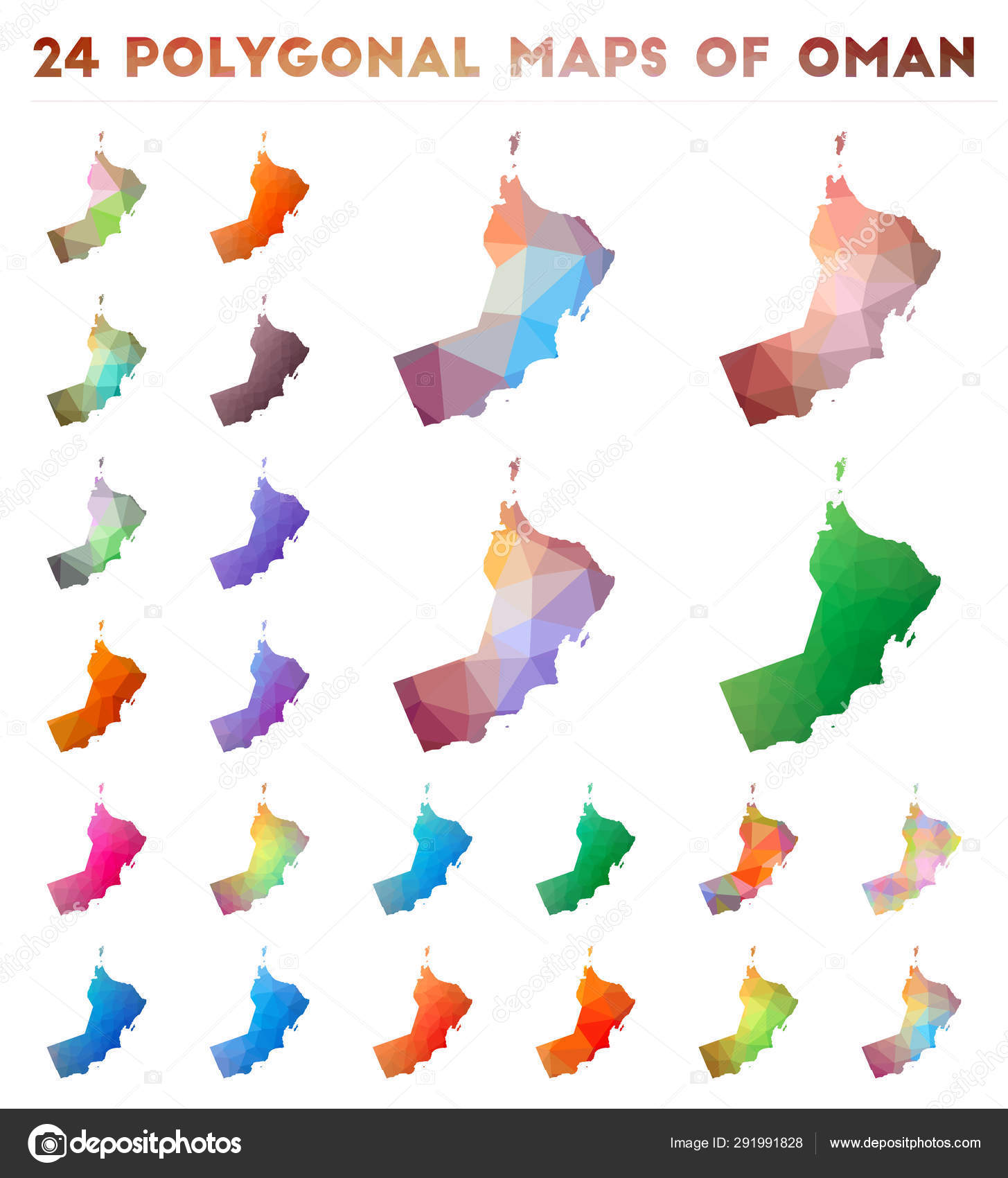 Set of vector polygonal maps of Oman Bright gradient map of country in low poly style ...