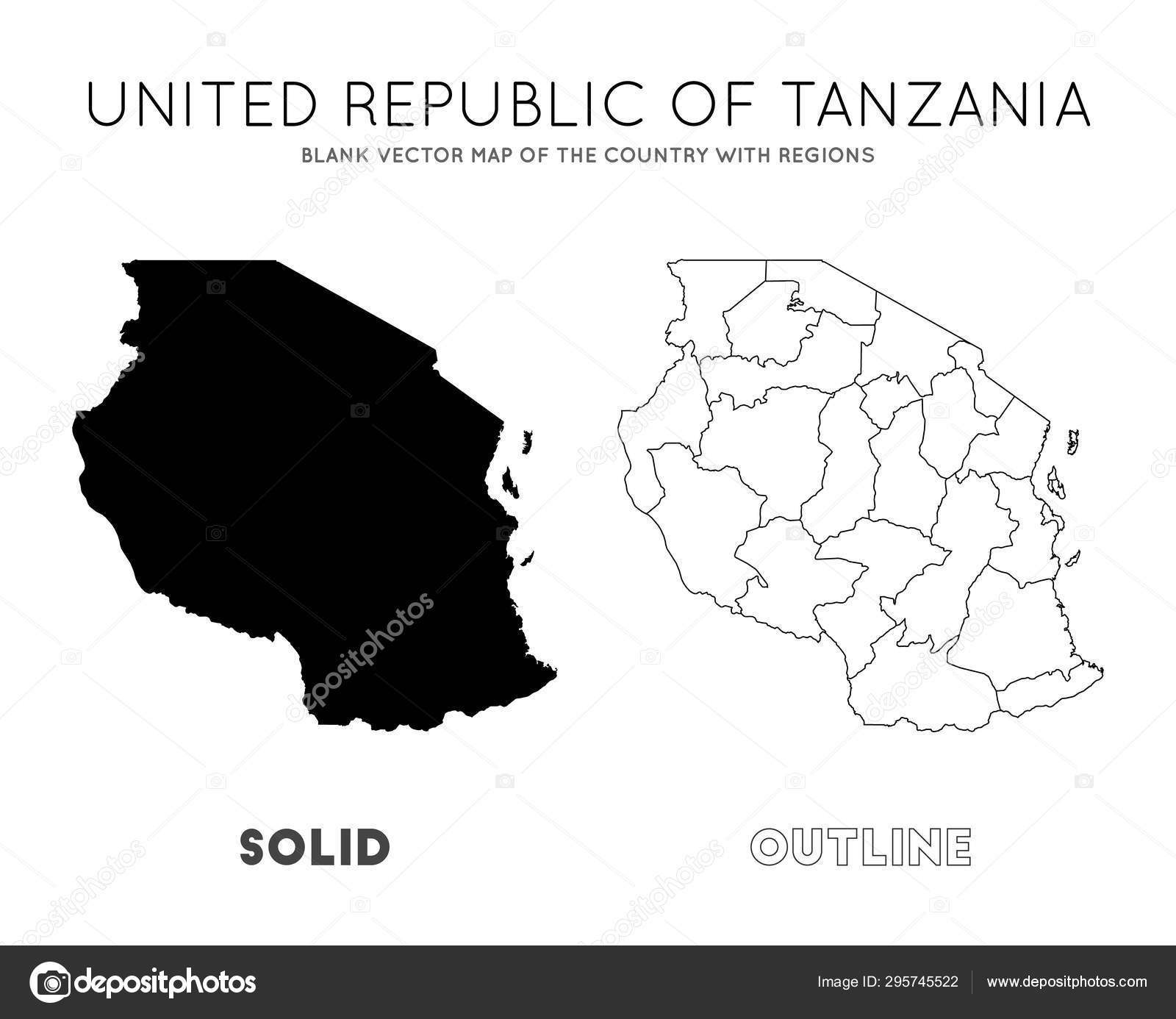 Tanzania mapa mapa vectorial en blanco del país con regiones Fronteras de Tanzania para su ...
