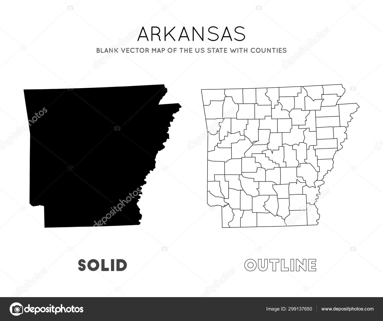 Arkansas map Blank vector map of the Us State with counties Borders of ...