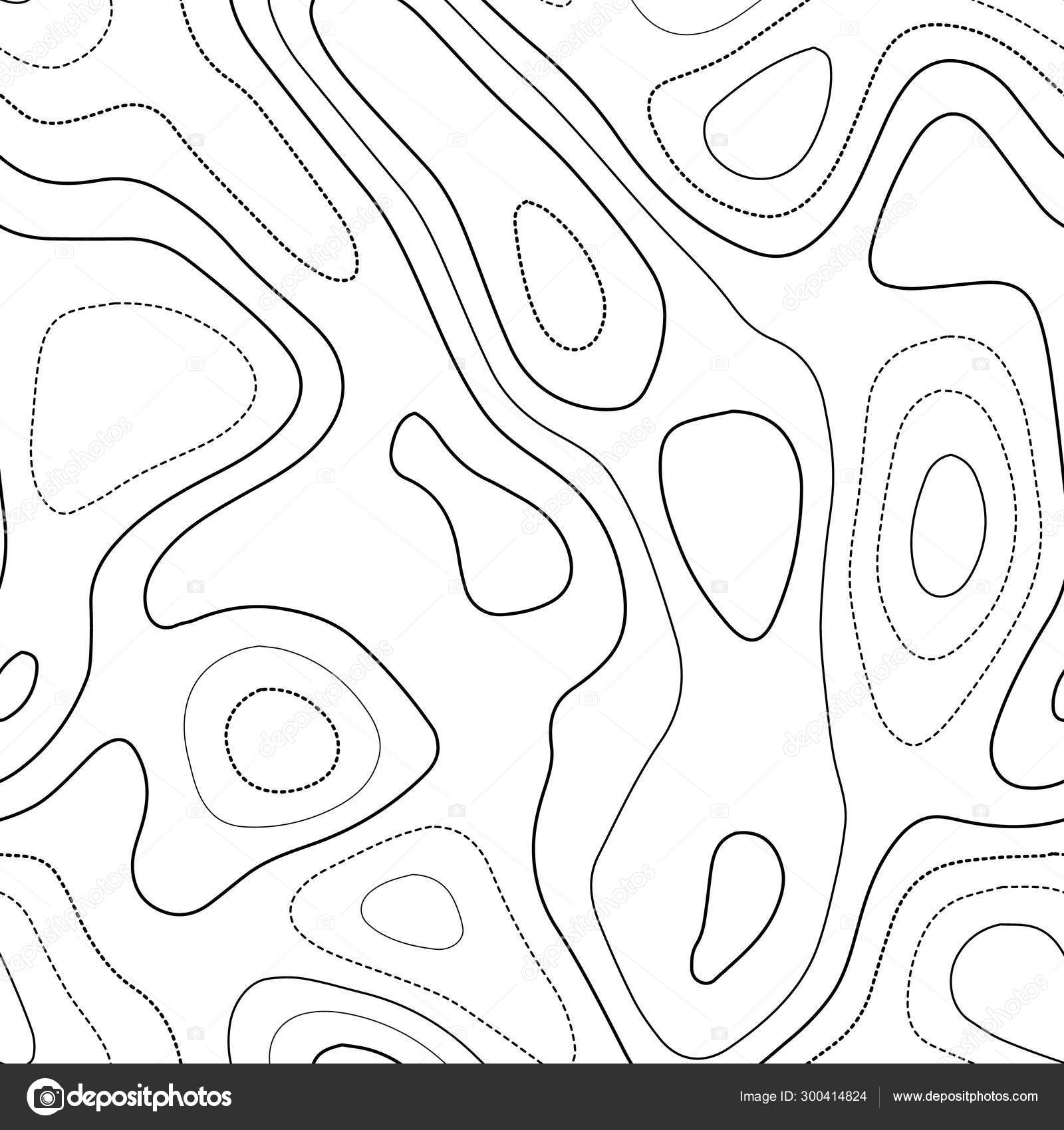 Contour lines Actual topography map Black and white seamless design ...