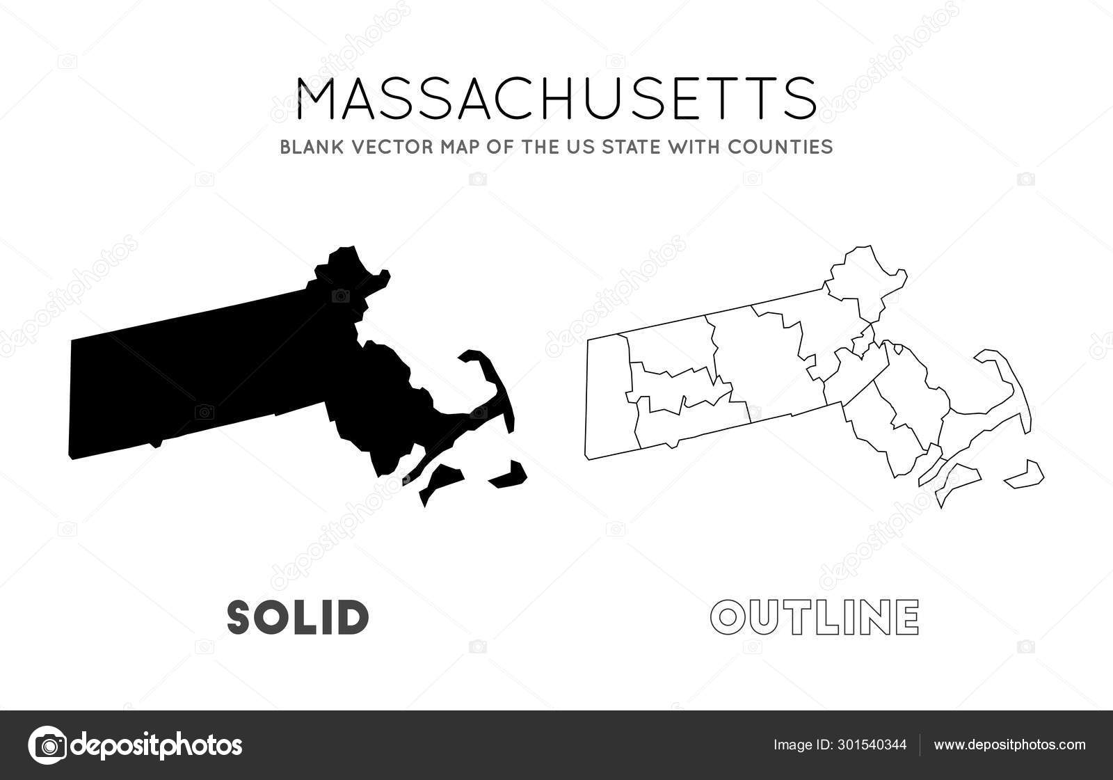 Massachusetts map Blank vector map of the Us State with counties ...