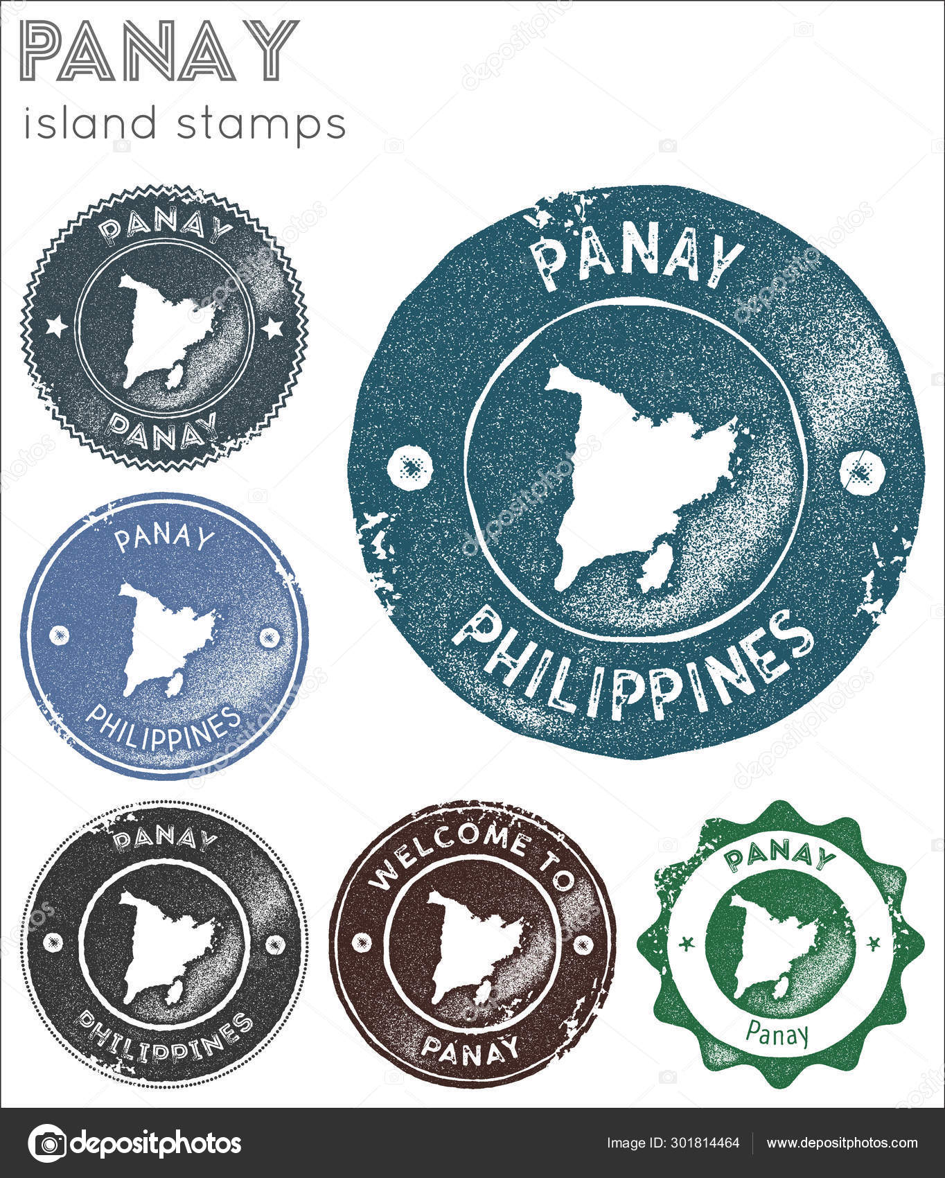Panay stamps collection Rubber stamps with island map silhouette Vector ...