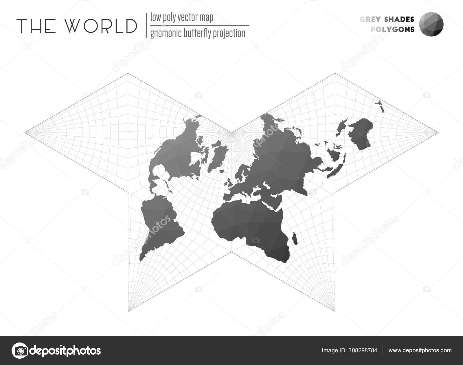 Triangular mesh of the world Gnomonic butterfly projection of the world ...