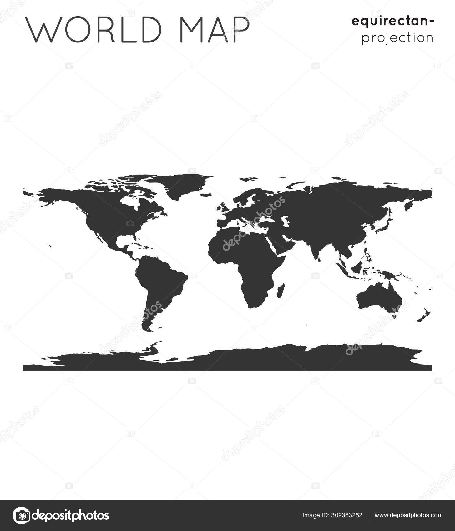 World map Globe in equirectangular plate carree projection plain style ...
