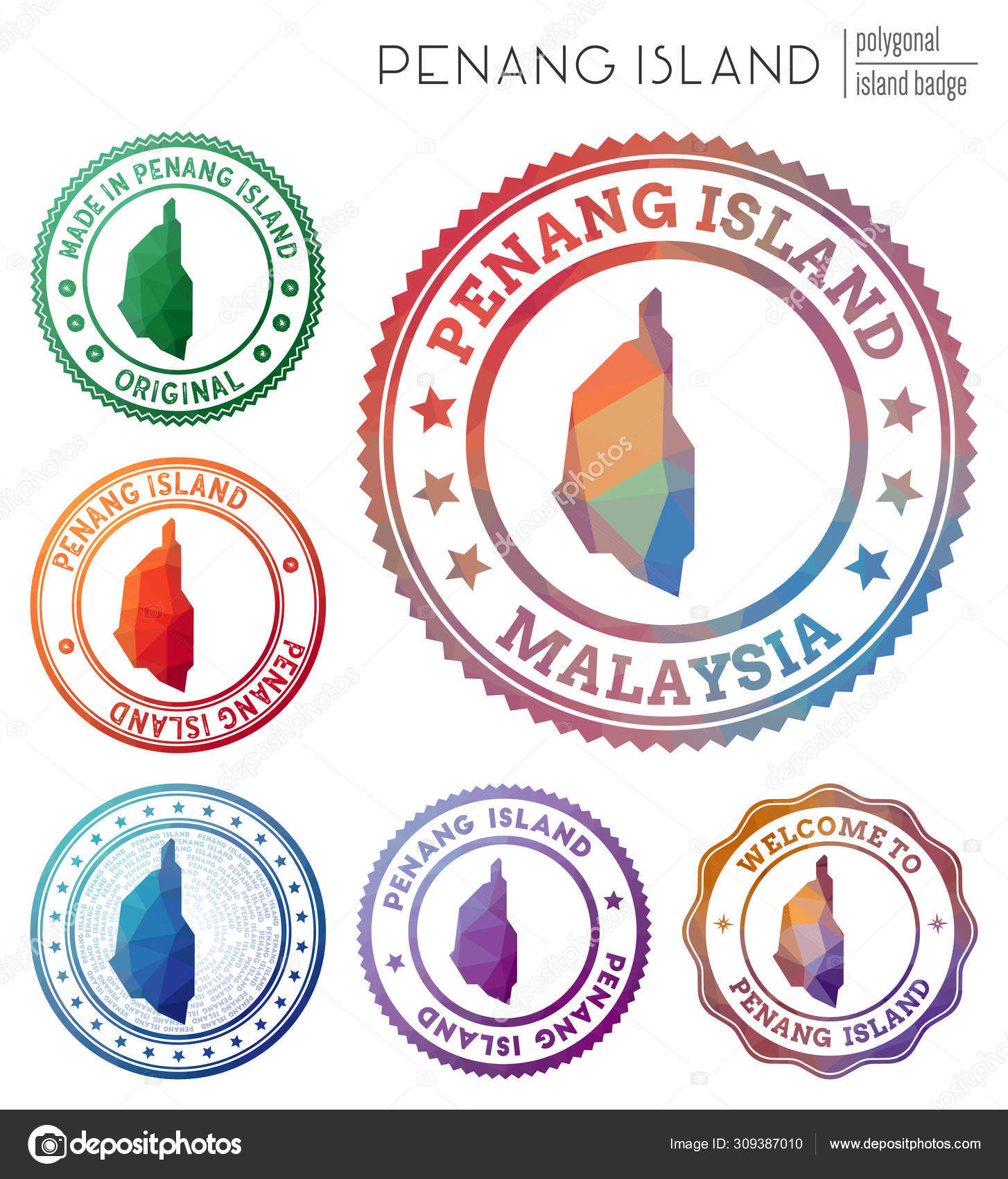 Insignia de la isla de Penang Colorido símbolo de la isla poligonal ...