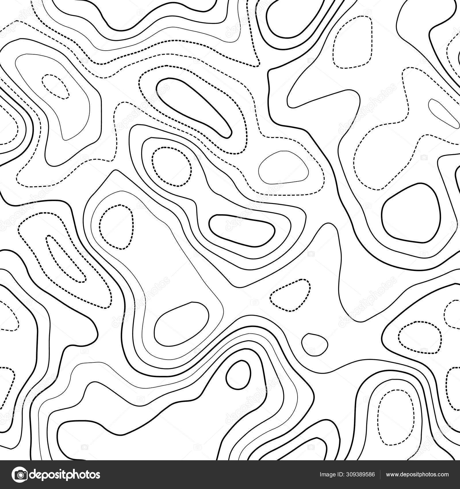 Topographic map lines Actual topography map Black and white seamless ...