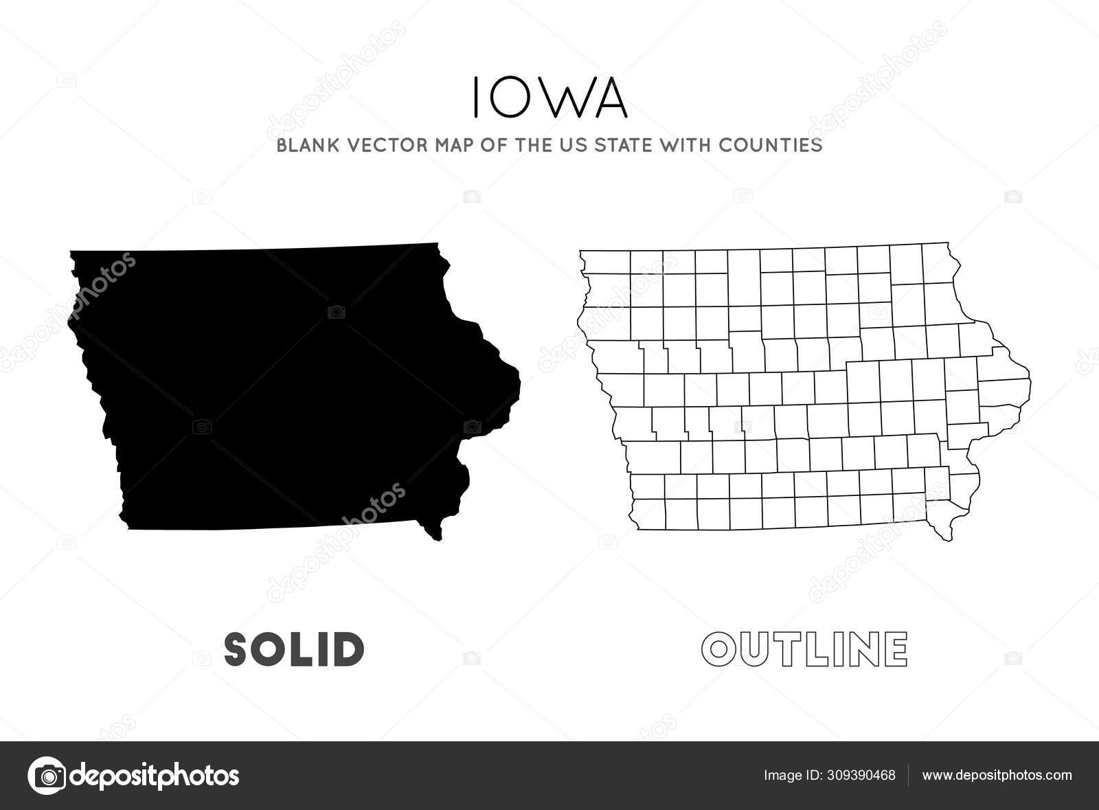 Iowa map Blank vector map of the Us State with counties Borders of Iowa ...