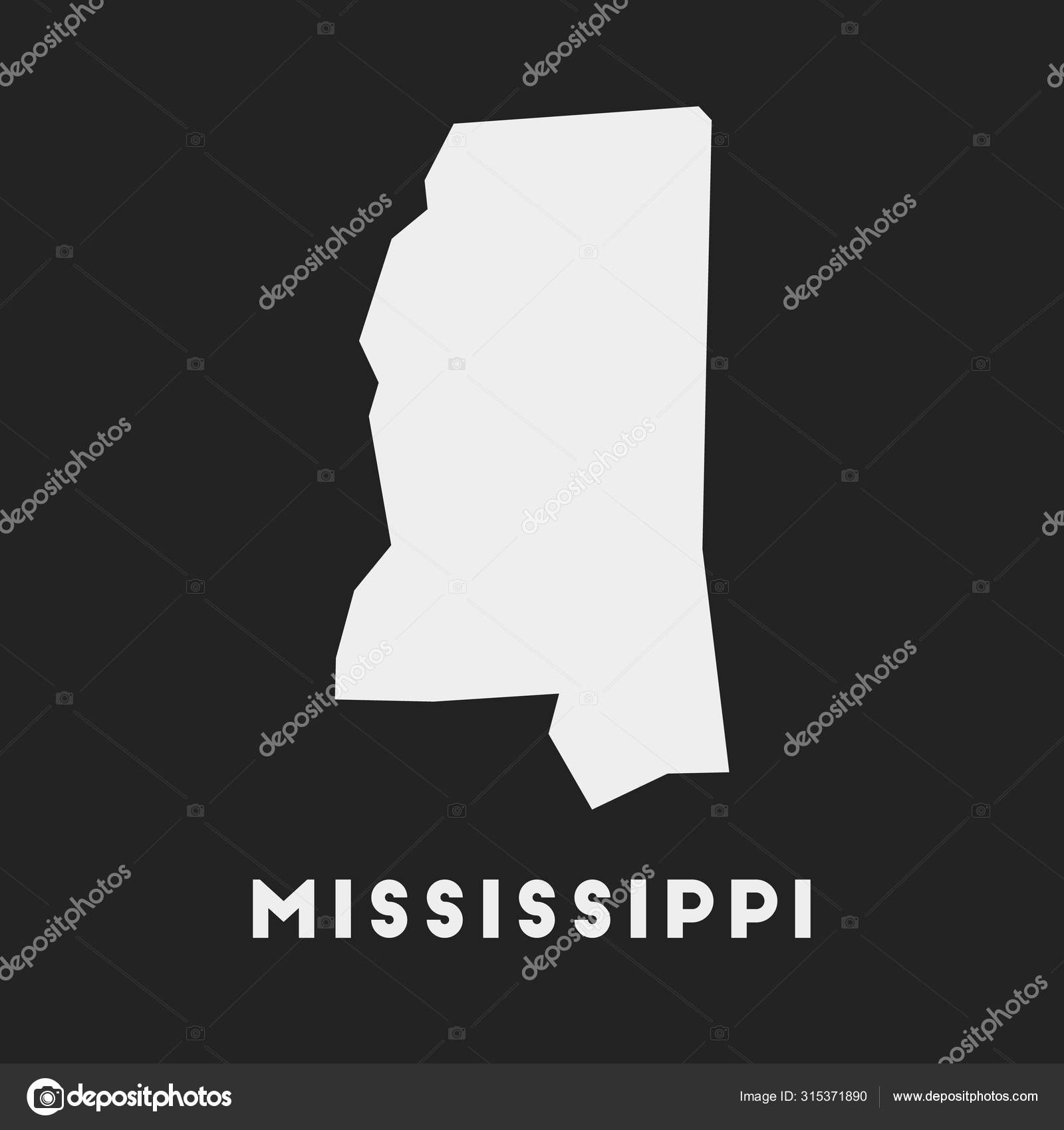 Mississippi icon Us state map on dark background Stylish Mississippi ...