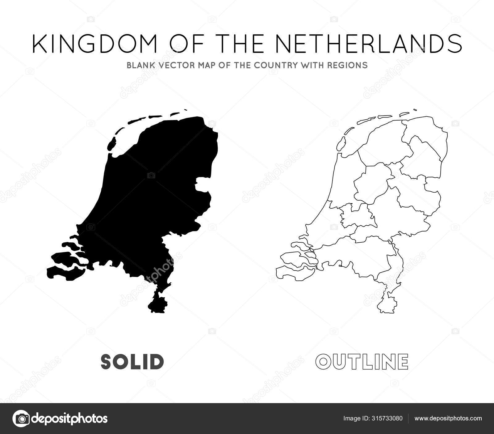 Holanda mapa Mapa vetorial em branco do país com regiões Fronteiras da ...