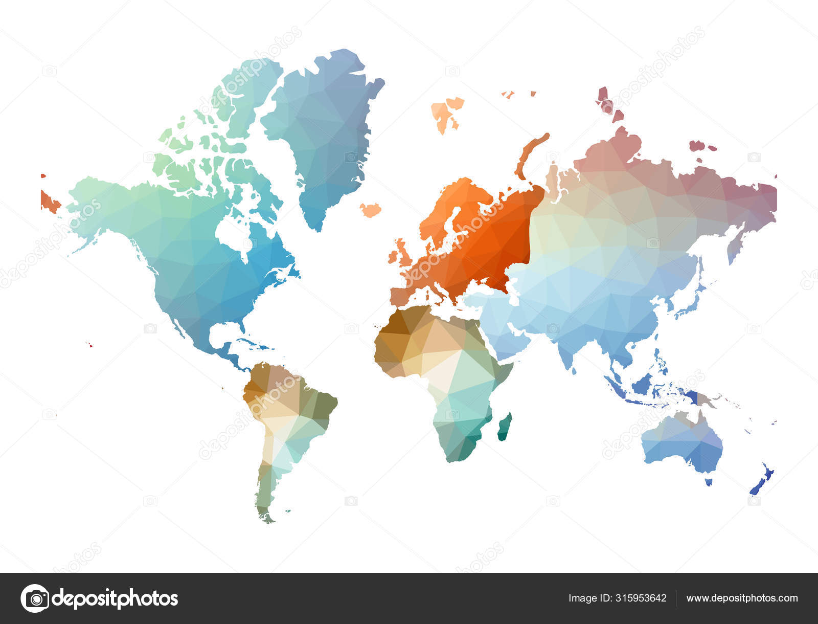 Ilustrasi Vektor gaya poli artistik peta dunia Vektor Stok oleh ...