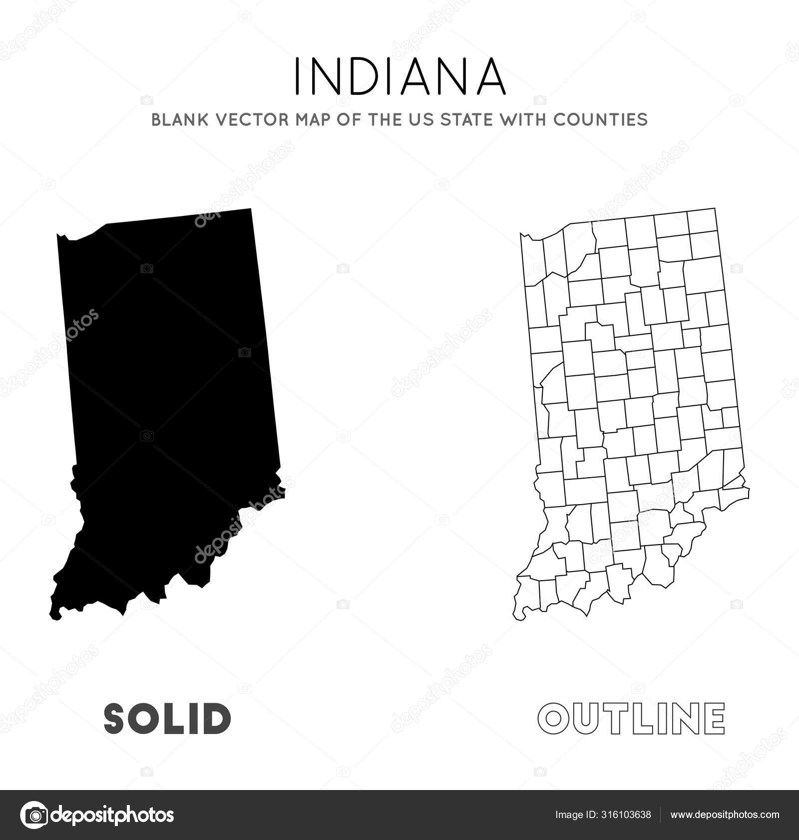 Indiana map Blank vector map of the Us State with counties Borders of ...