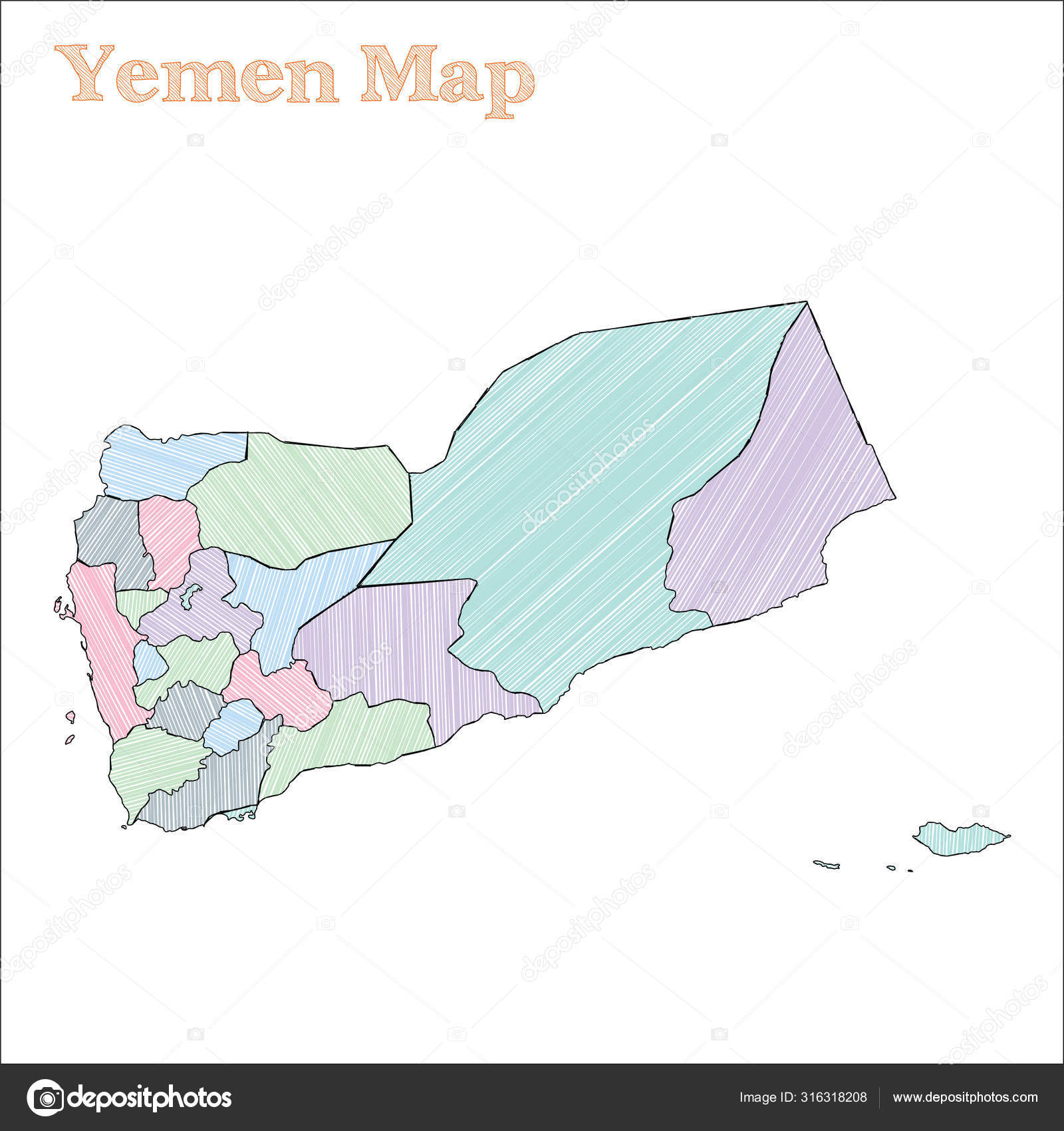 Yemen handdrawn map Colourful sketchy country outline Fair Yemen map ...