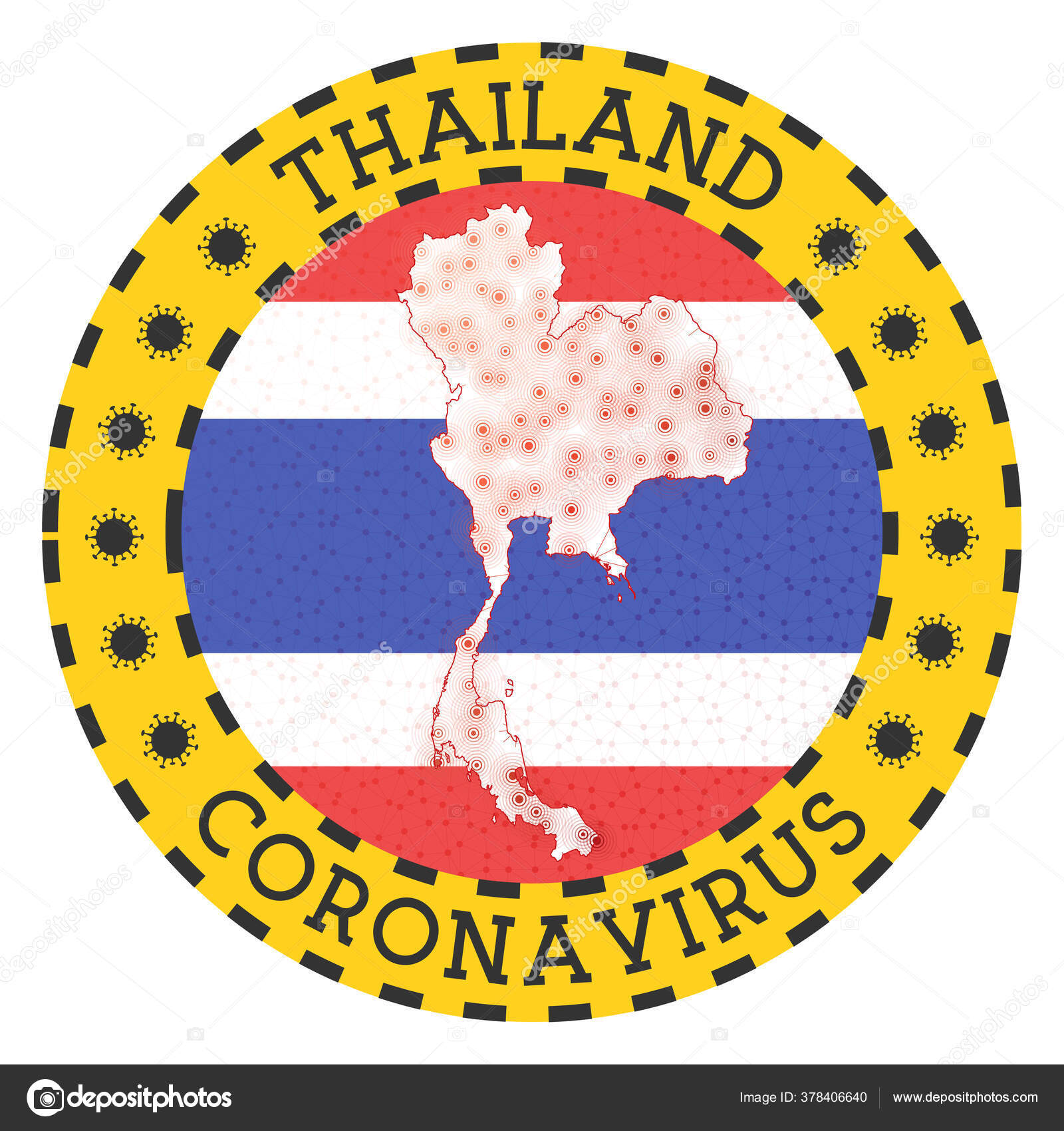Coronavirus in Thailand sign Round badge with shape of Thailand Yellow ...