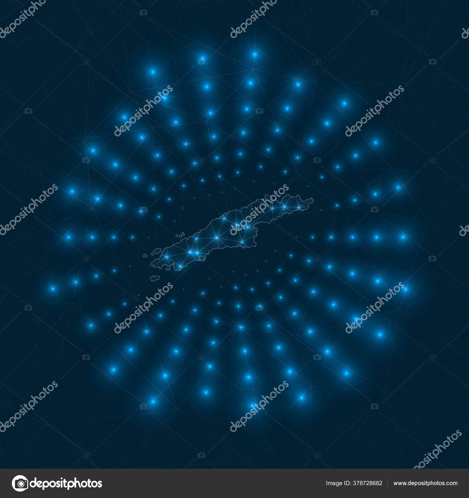 Hydra digital map Glowing rays radiating from the island Network ...