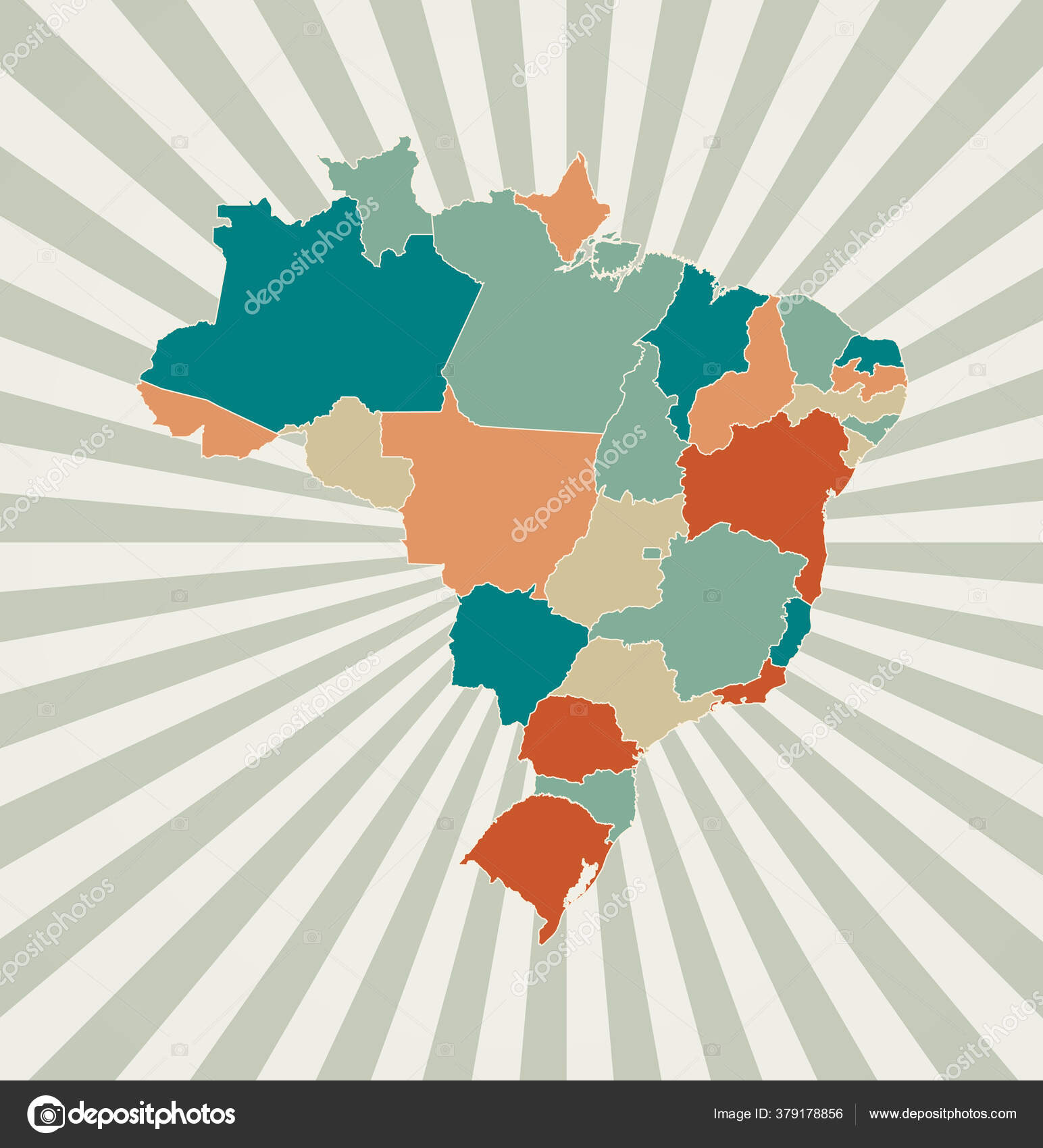 Brazil map Poster with map of the country in retro color palette Shape ...