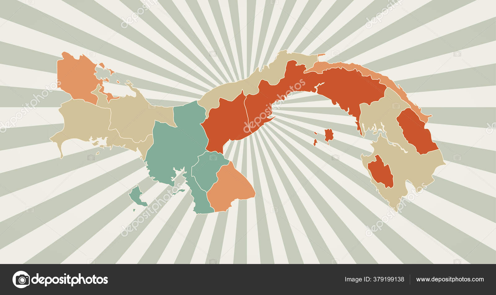 Panama map Poster with map of the country in retro color palette Shape ...