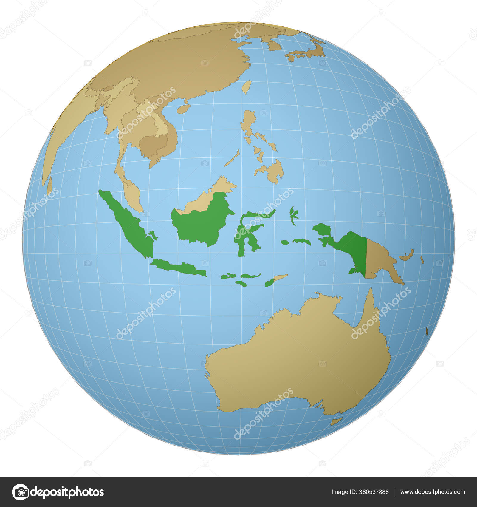 Globe centered to Indonesia Country highlighted with green color on ...