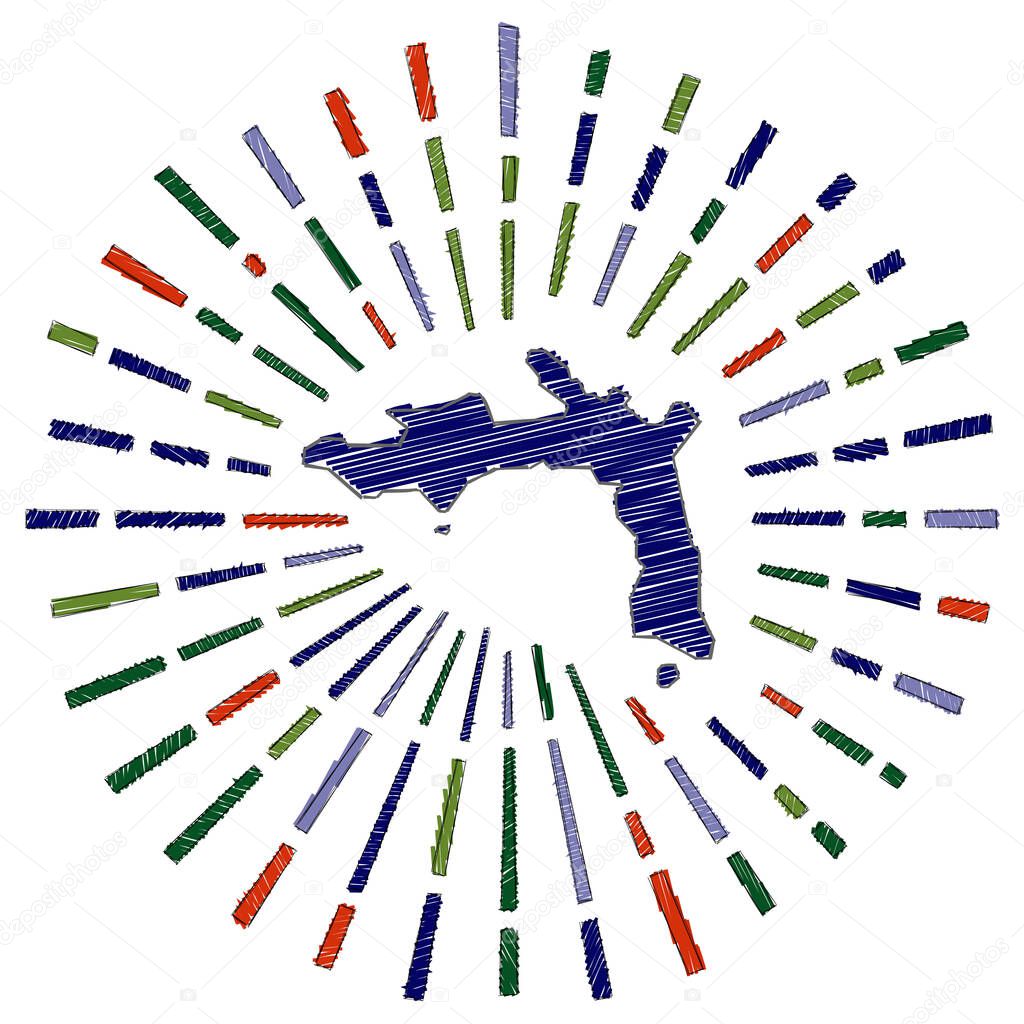 Sketch mapa de Peter Island Sunburst alrededor de la isla en colores de ...