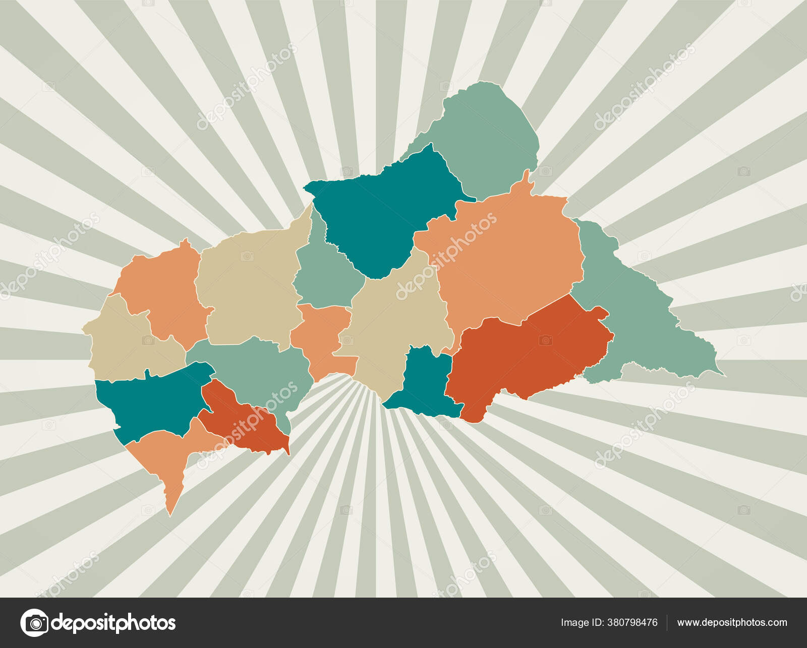 CAR map Poster with map of the country in retro color palette Shape of ...