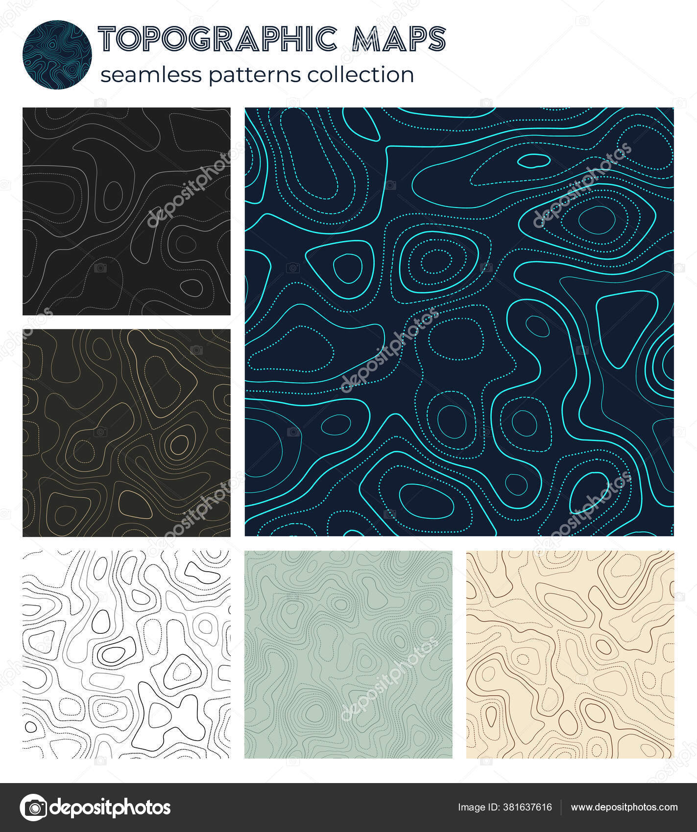 Image vectorielle Cartes topographiques Incroyables motifs d'isoline ...