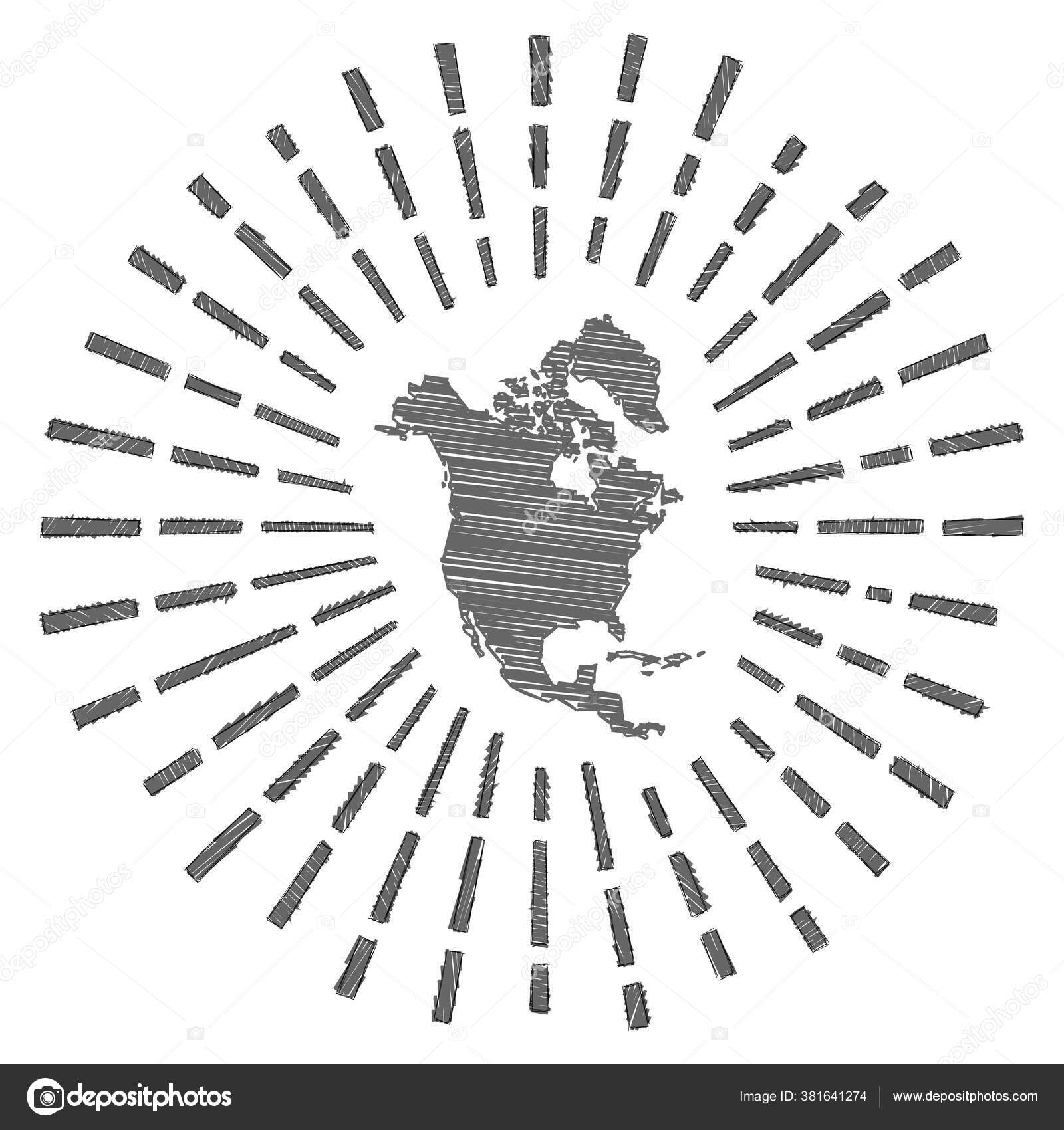 Sketch map of North America Sunburst around the continent in flag ...