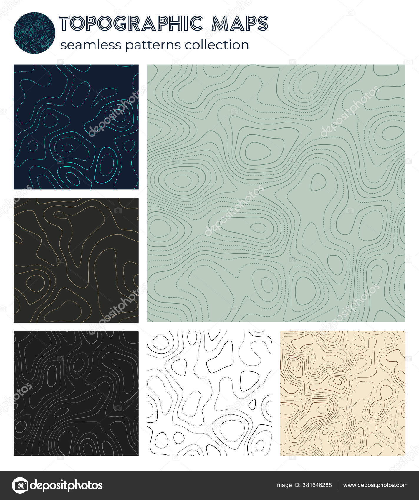 Topographic maps Beautiful isoline patterns seamless design Stylish ...