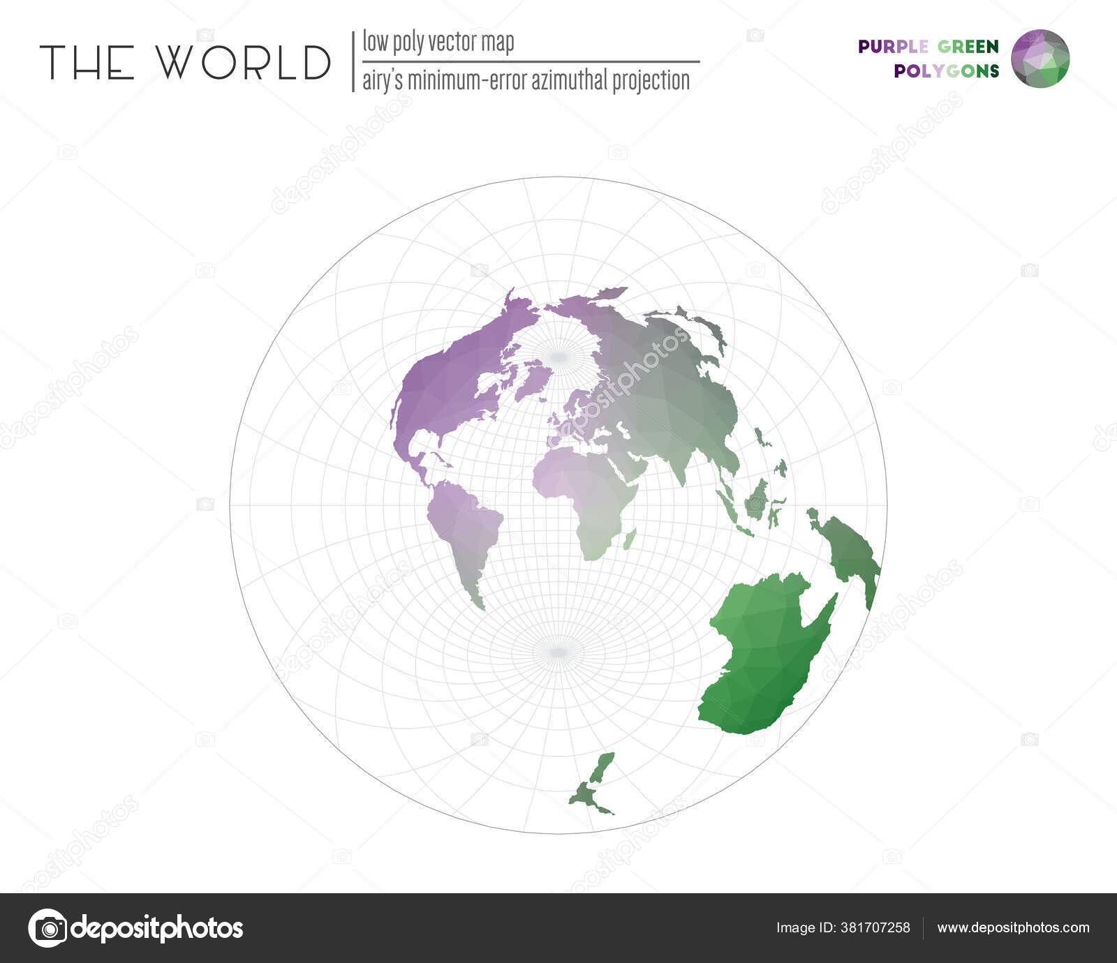 World map with vibrant triangles Airys minimumerror azimuthal ...