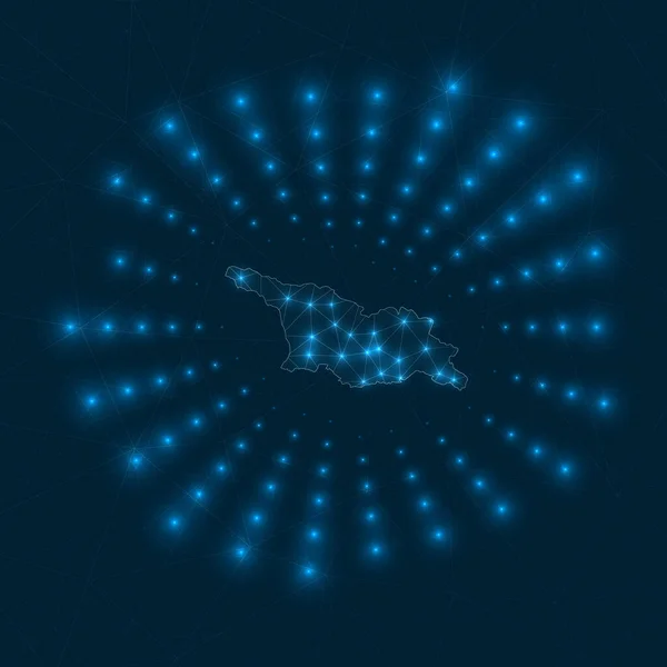 Turkmenistan digital map Glowing rays radiating from the country ...