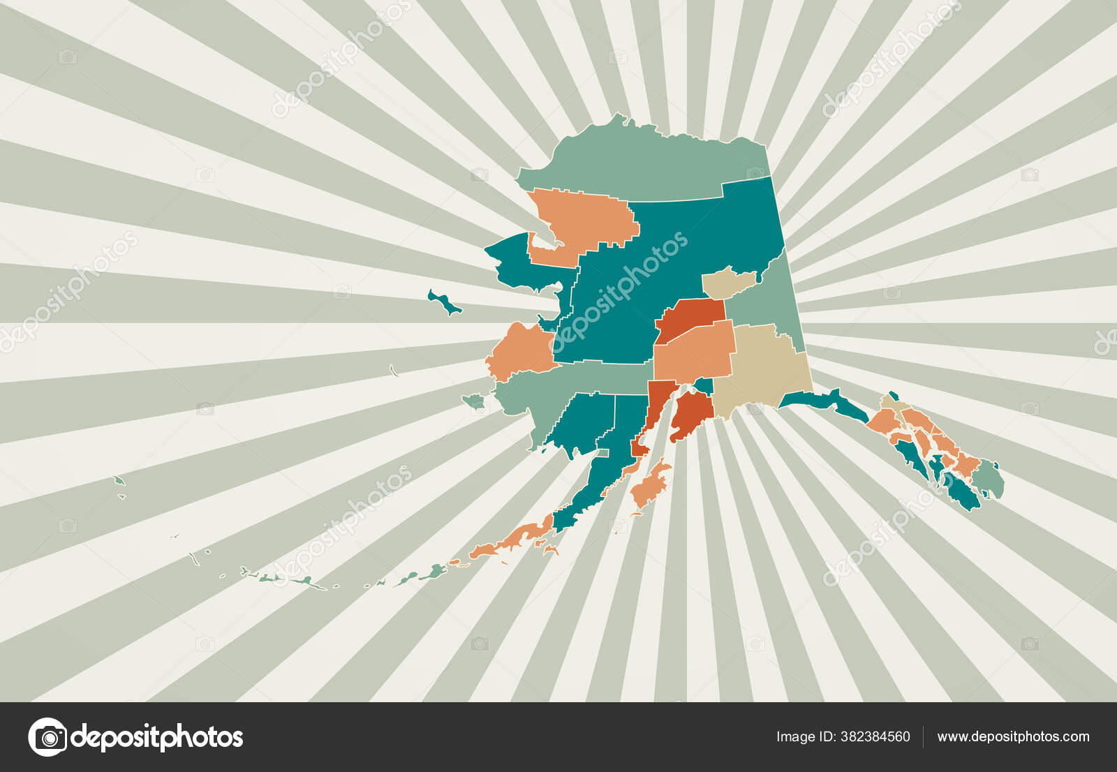 Alaska map Poster with map of the us state in retro color palette Shape ...