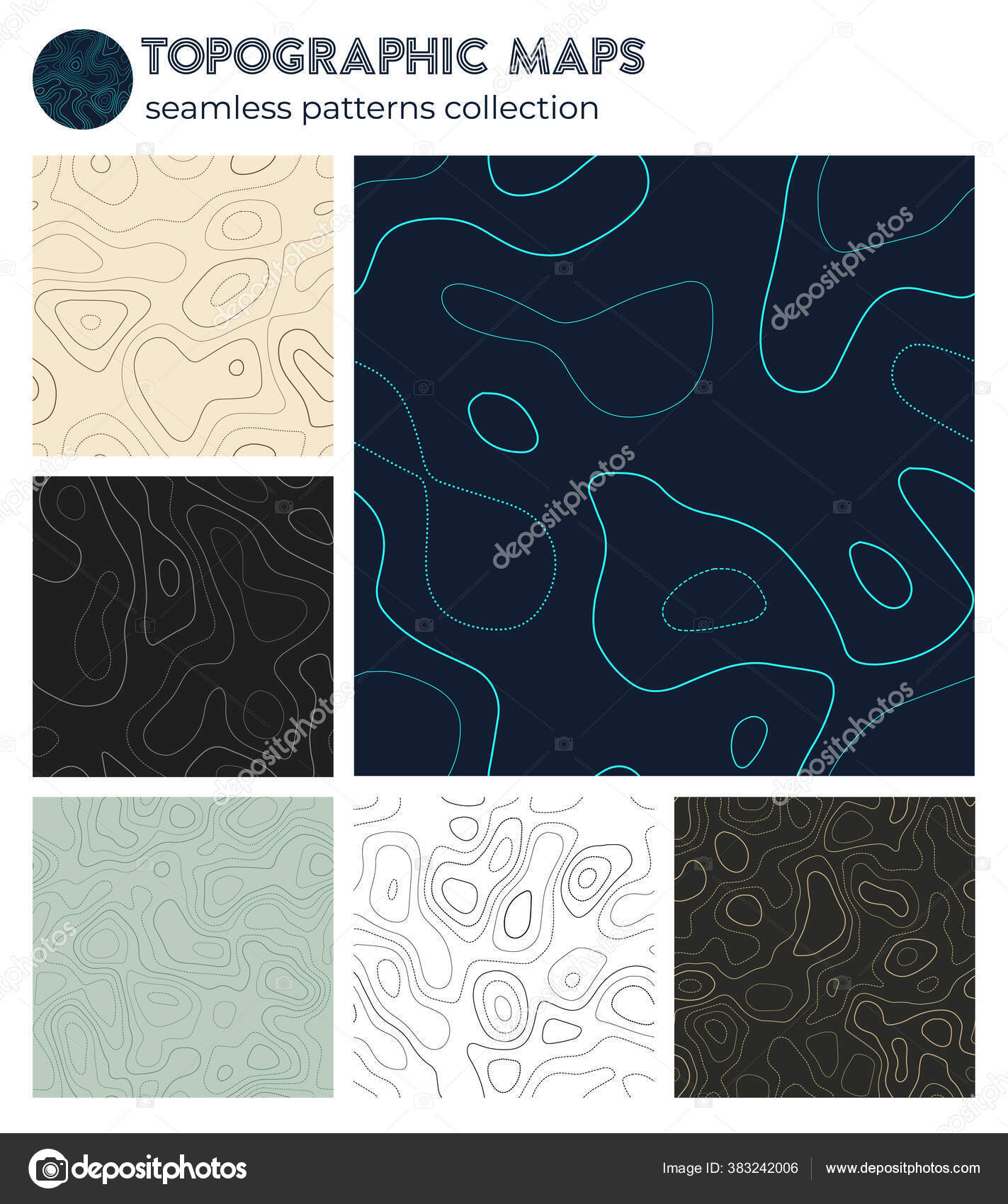 Topographic maps Authentic isoline patterns seamless design Appealing ...