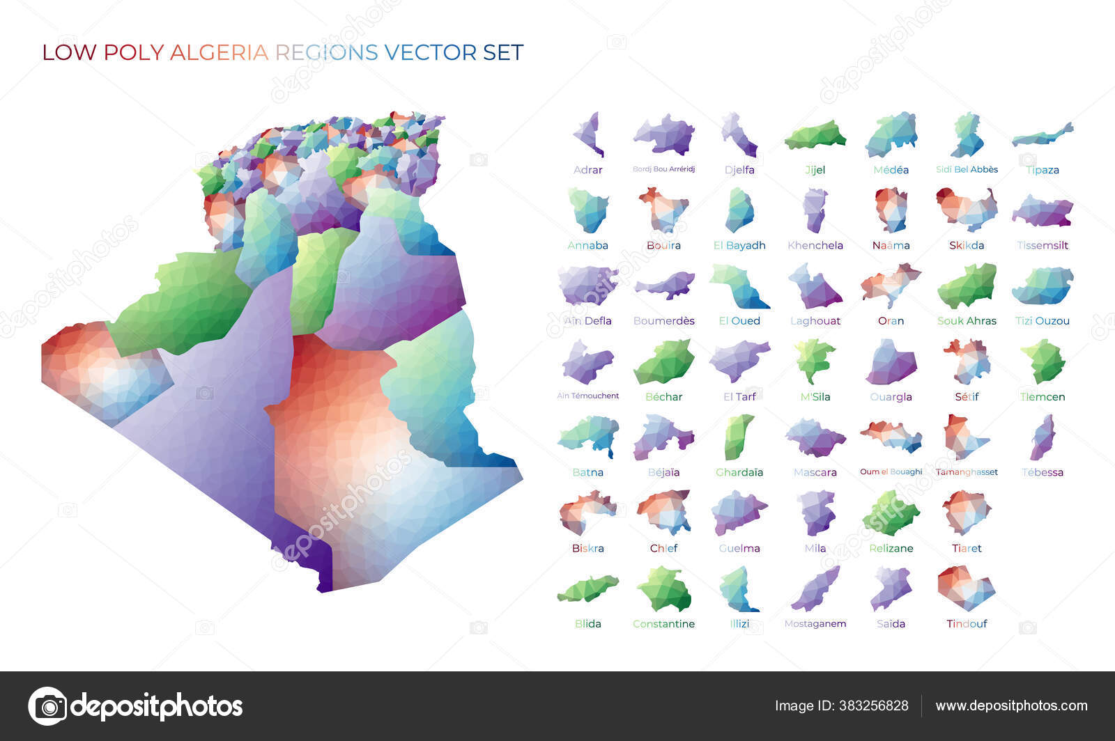 Algerian low poly regions Mapa poligonal da Argélia com regiões Mapas ...