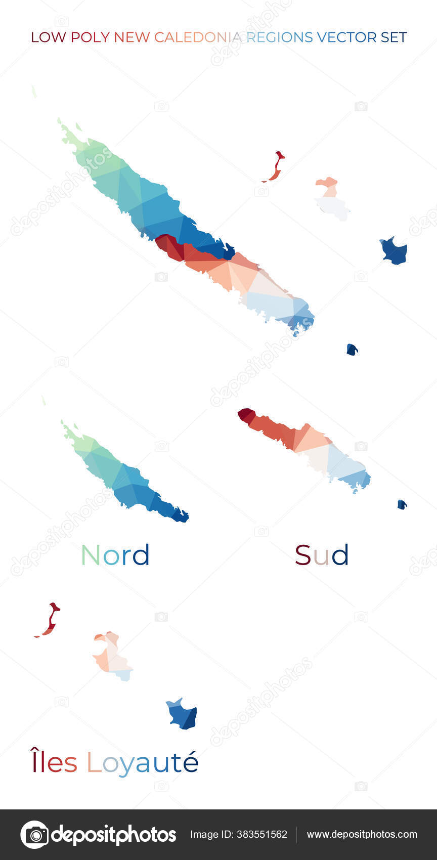 New Caledonian low poly regions Polygonal map of New Caledonia with ...