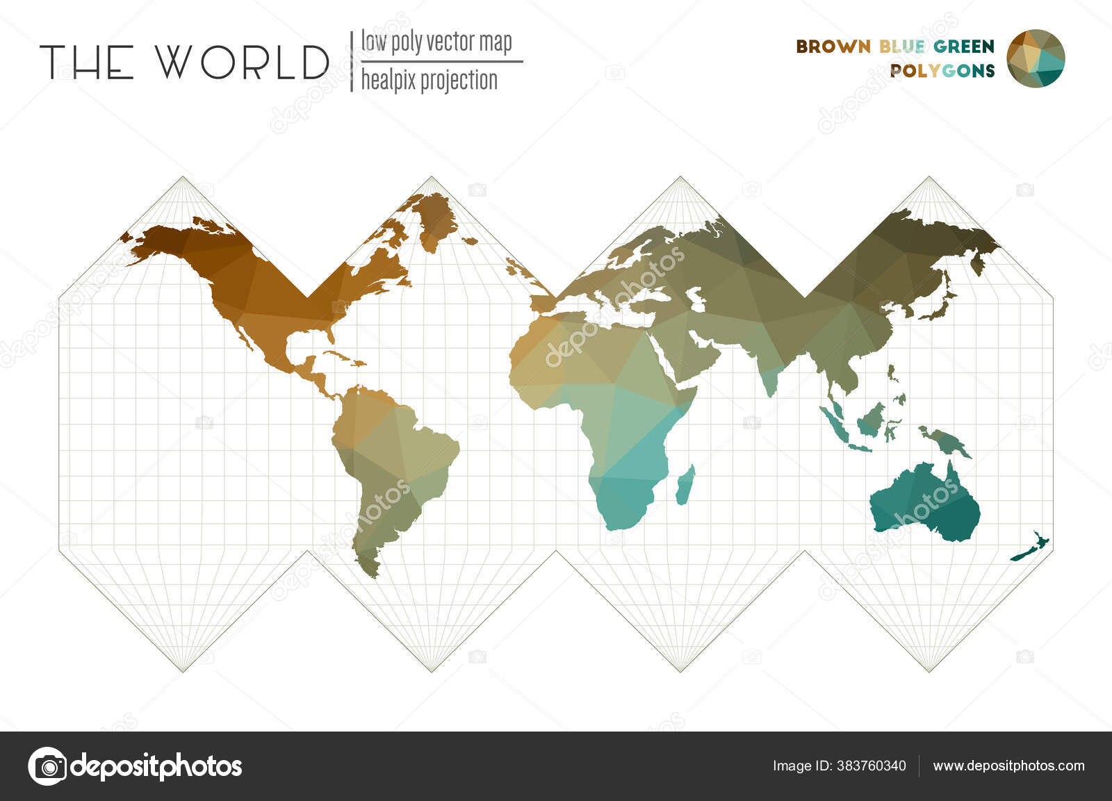 Vector map of the world HEALPix projection of the world Brown Blue ...