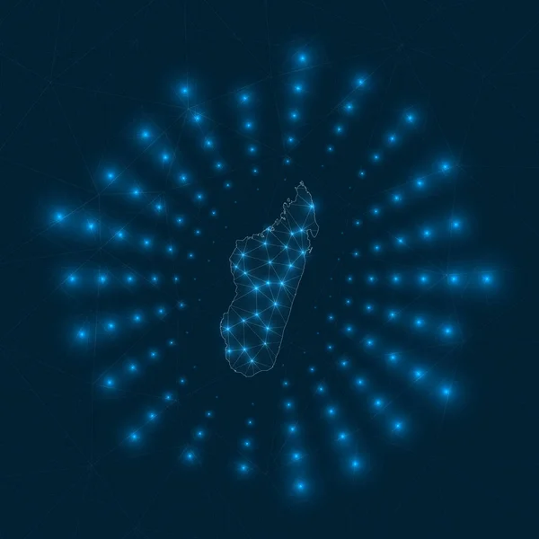 Grand Cayman digital map Glowing rays radiating from the island Network ...