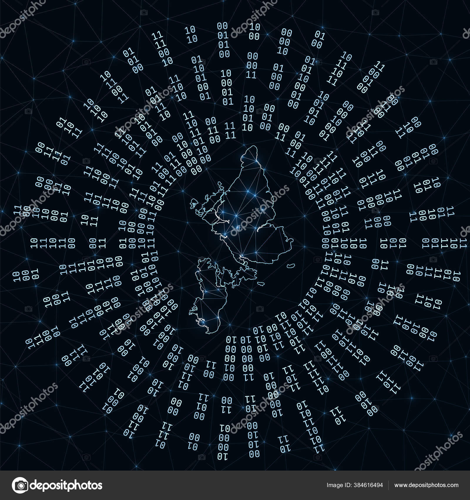 Siargao digital map Binary rays radiating around glowing island ...