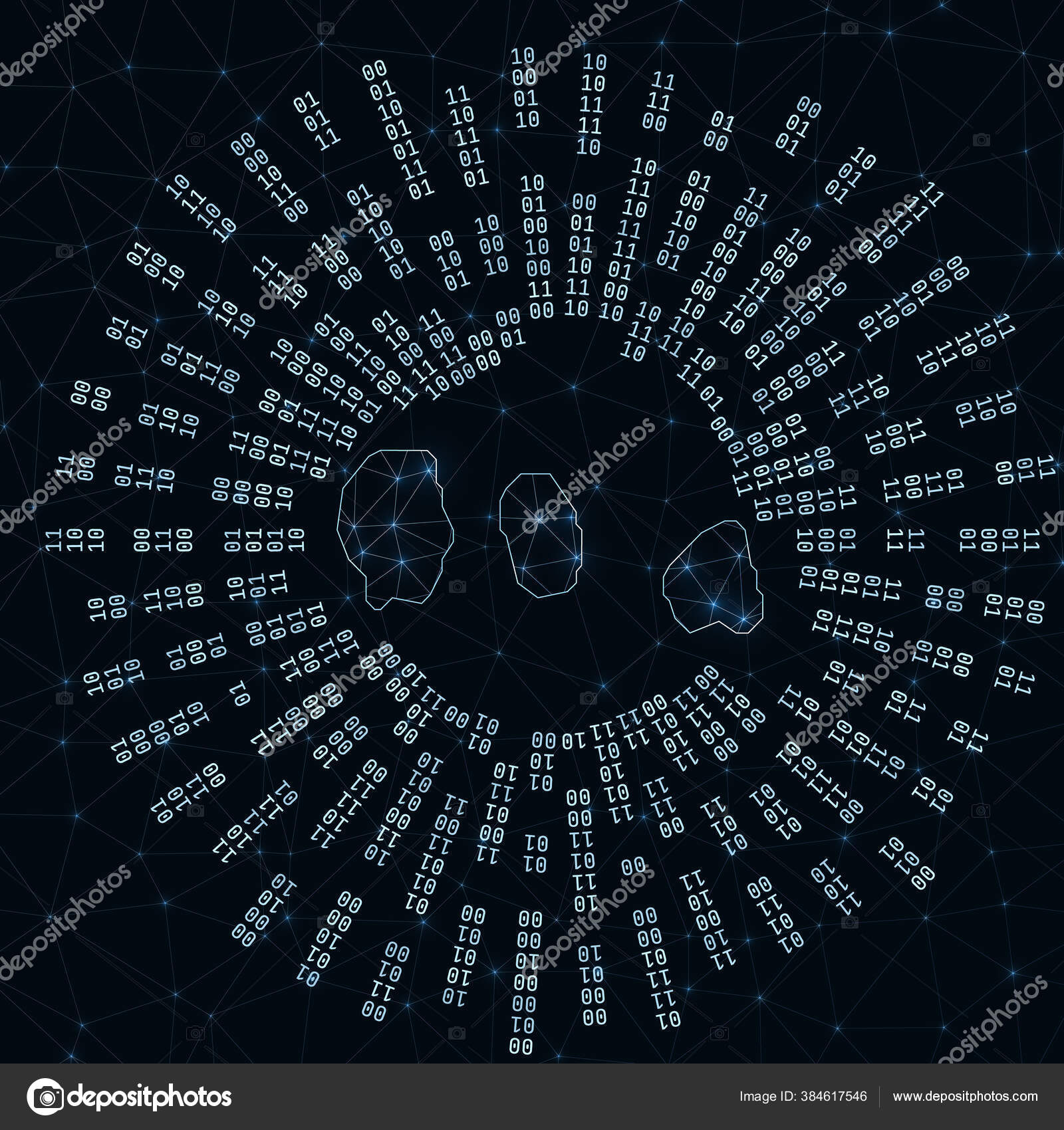 Gili Islands digital map Binary rays radiating around glowing island ...