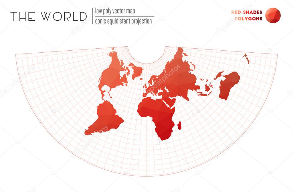 Mapa del mundo de poli bajo Proyección equidistante cónica del mundo ...