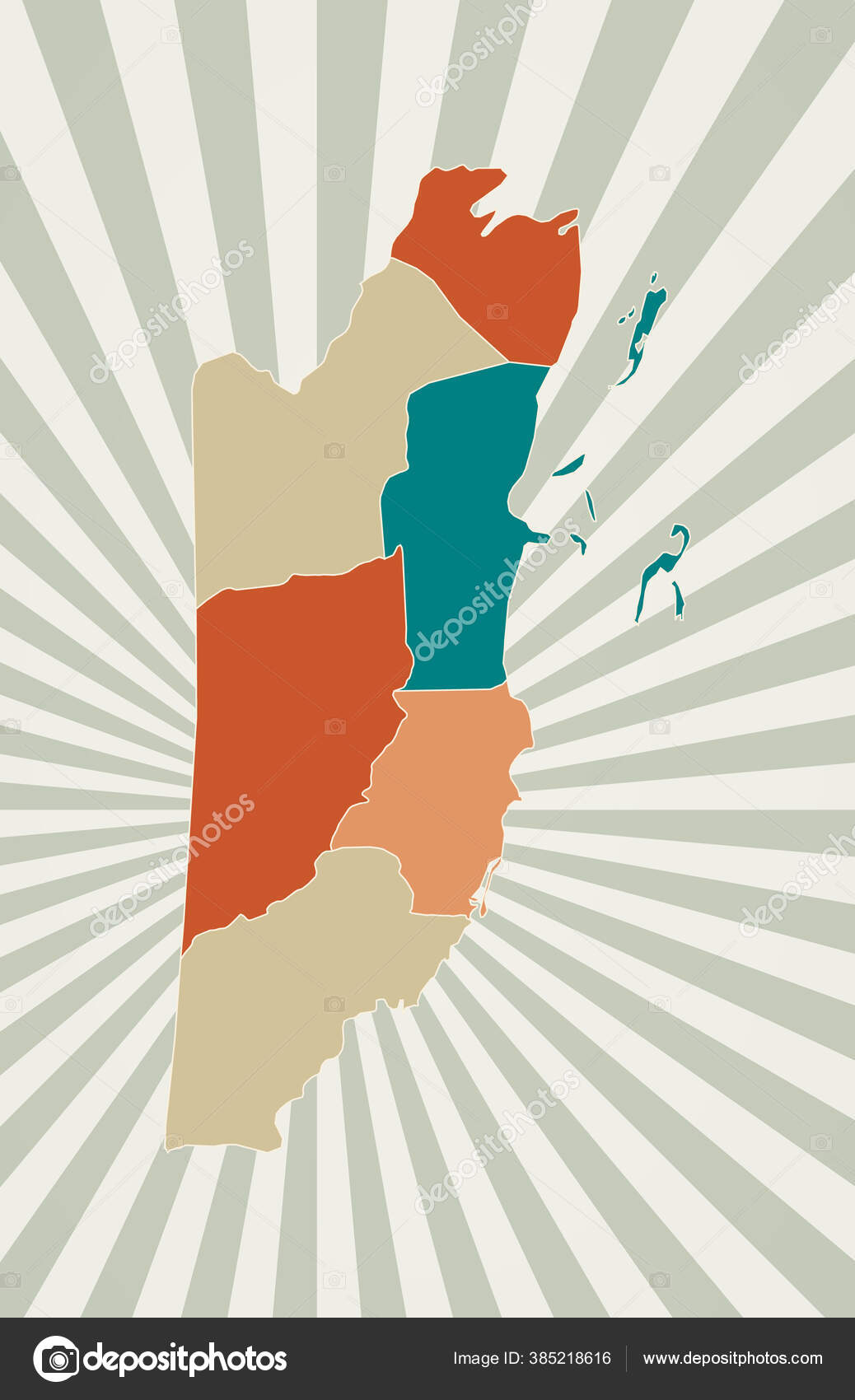 Belize map Poster with map of the country in retro color palette Shape ...