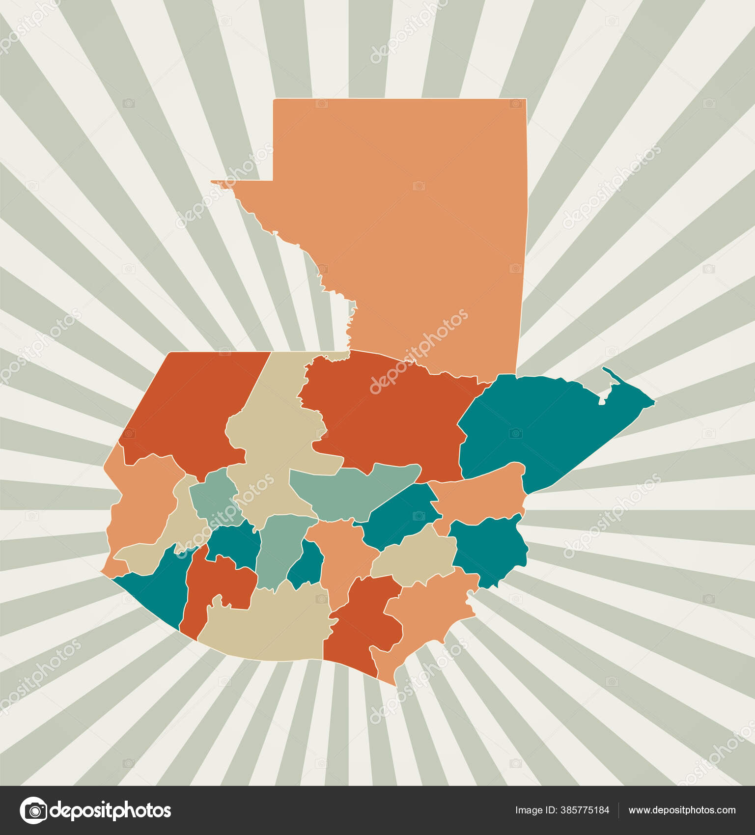 Guatemala map Poster with map of the country in retro color palette ...