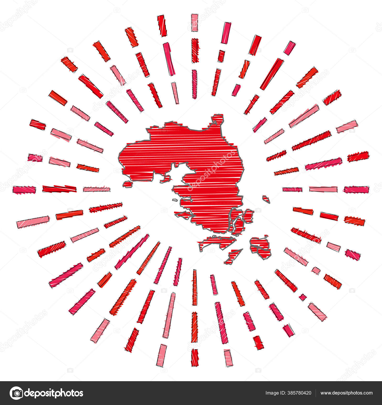 Sketch map of Bintan Island Sunburst around the island in flag colors ...